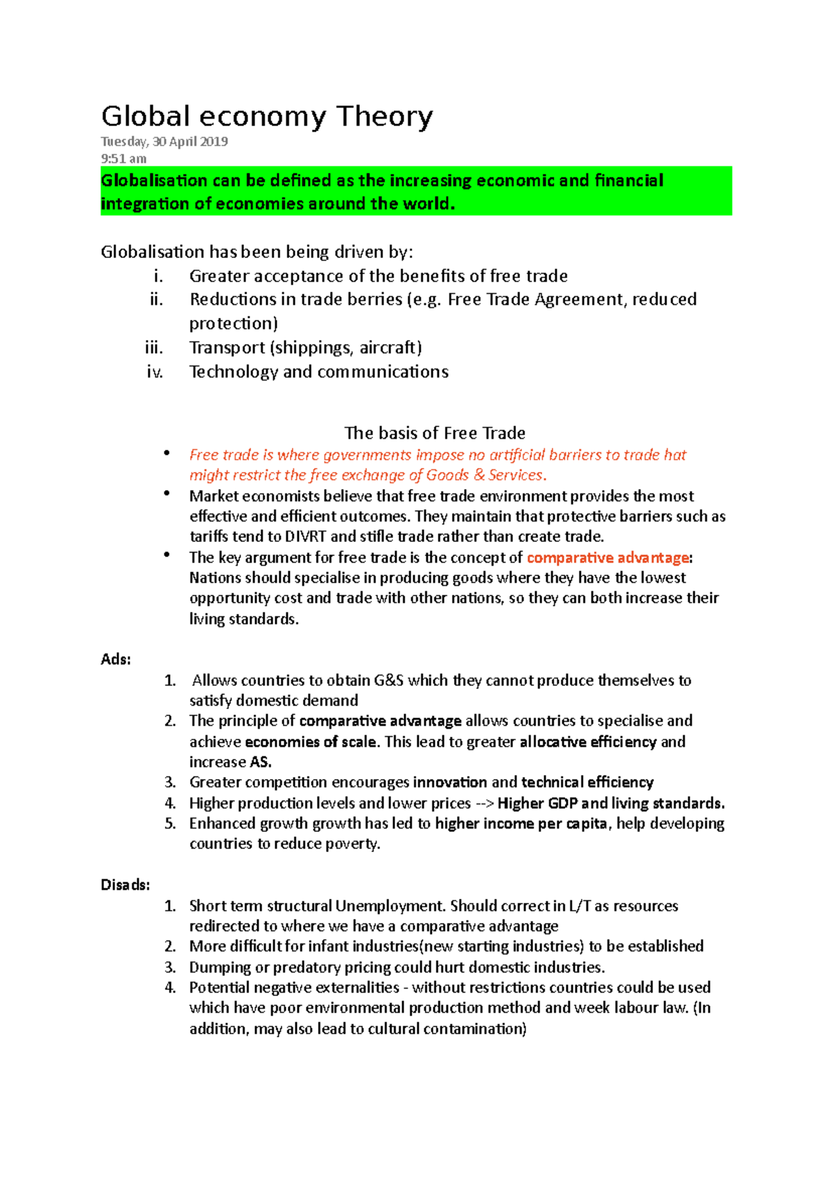Global economy Theory - Global economy Theory Tuesday, 30 April 2019 9: ...