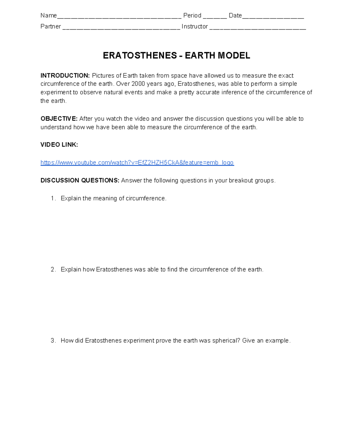 Eratosthenes - Earth Model - Name ...