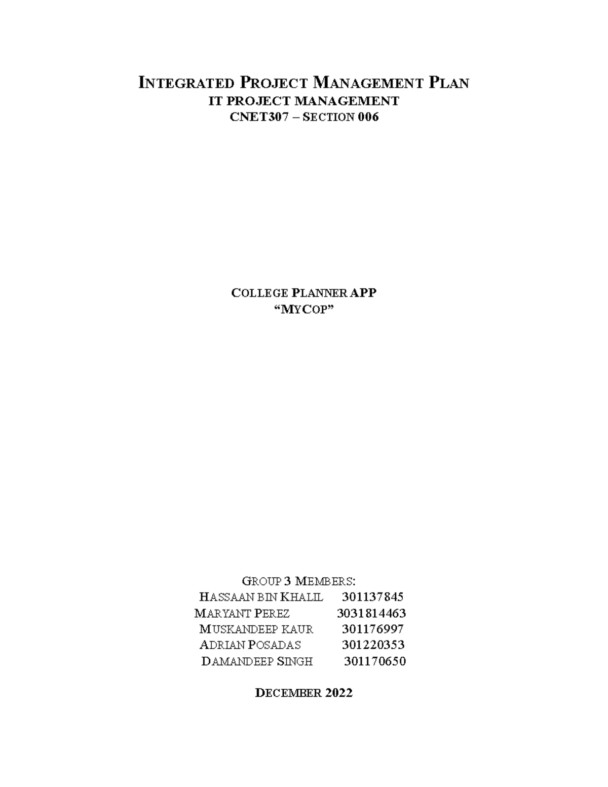 Integrated Project Management Plan Group 03 - INTEGRATED PROJECT ...