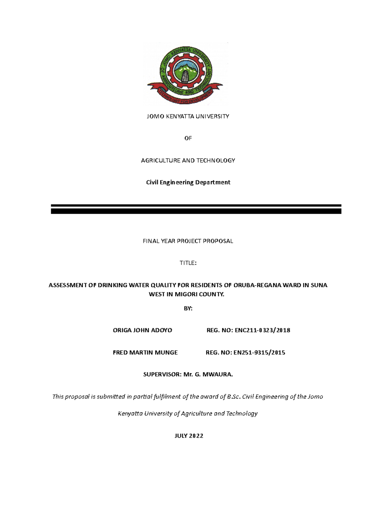 Origa proposal - notes - JOMO KENYATTA UNIVERSITY OF AGRICULTURE AND ...