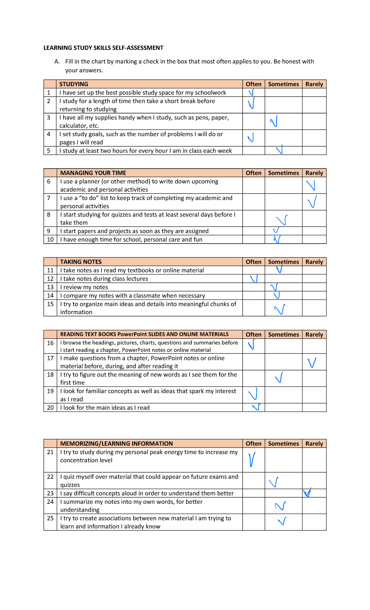 Learning Study Skills SELF Assessment in-person (2) 2 - LEARNING STUDY ...