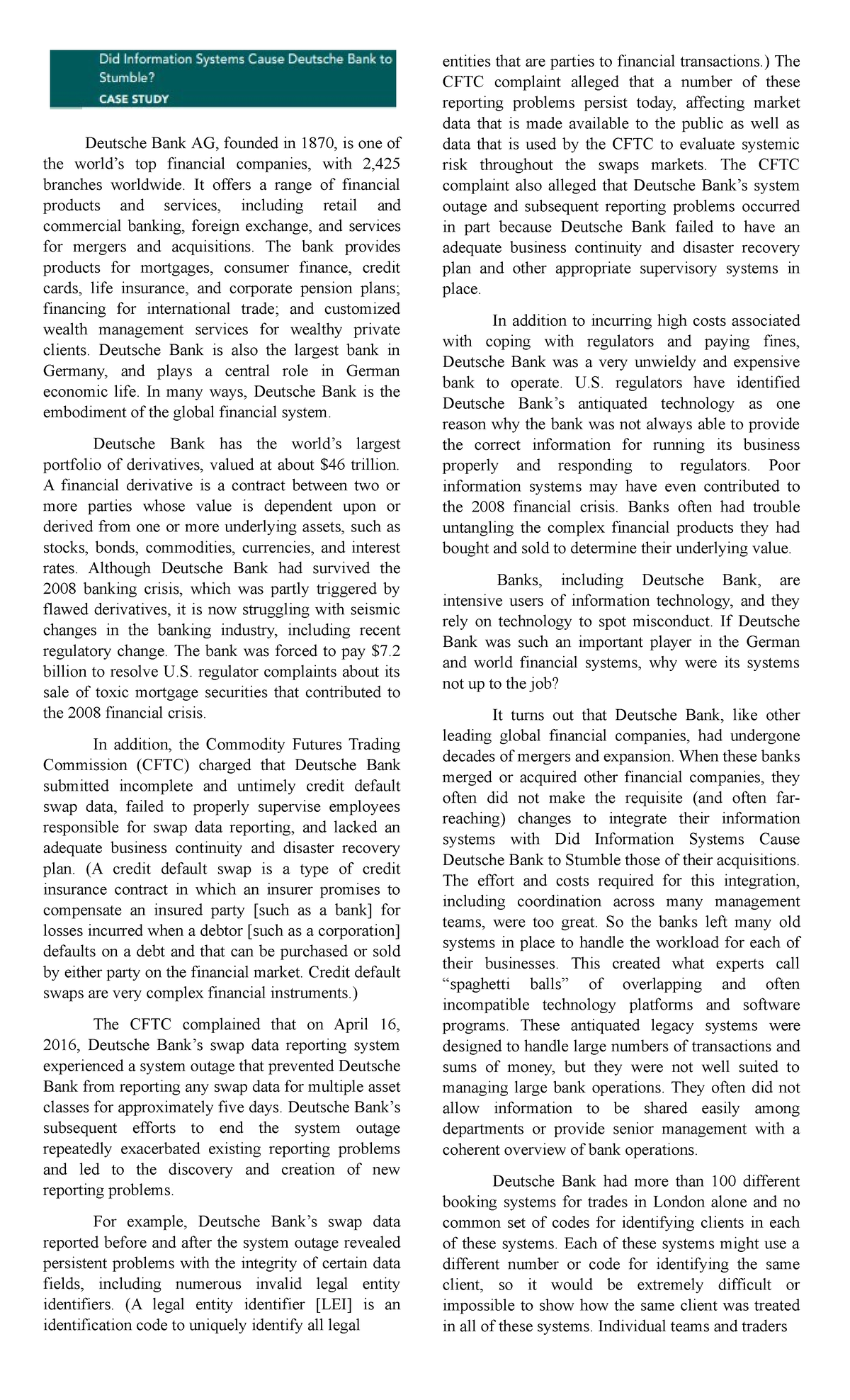 Case-Study-1 - Case-Study-1 - Deutsche Bank AG, founded in 1870, is one ...