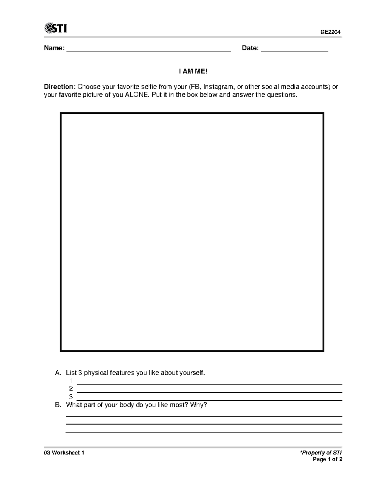 03 Worksheet 1 - aaaaaa - GE 03 Worksheet 1 *Property of STI Page 1 of ...