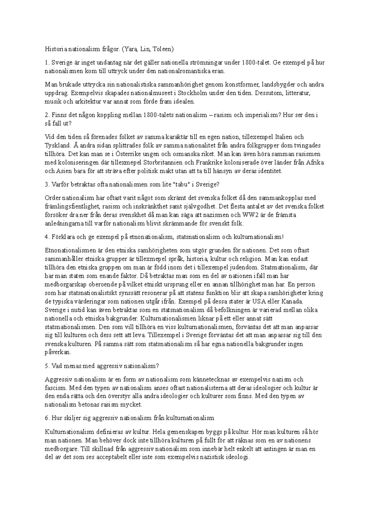 Hitsoria frågor kring nationalismen - Historia nationalism frågor ...