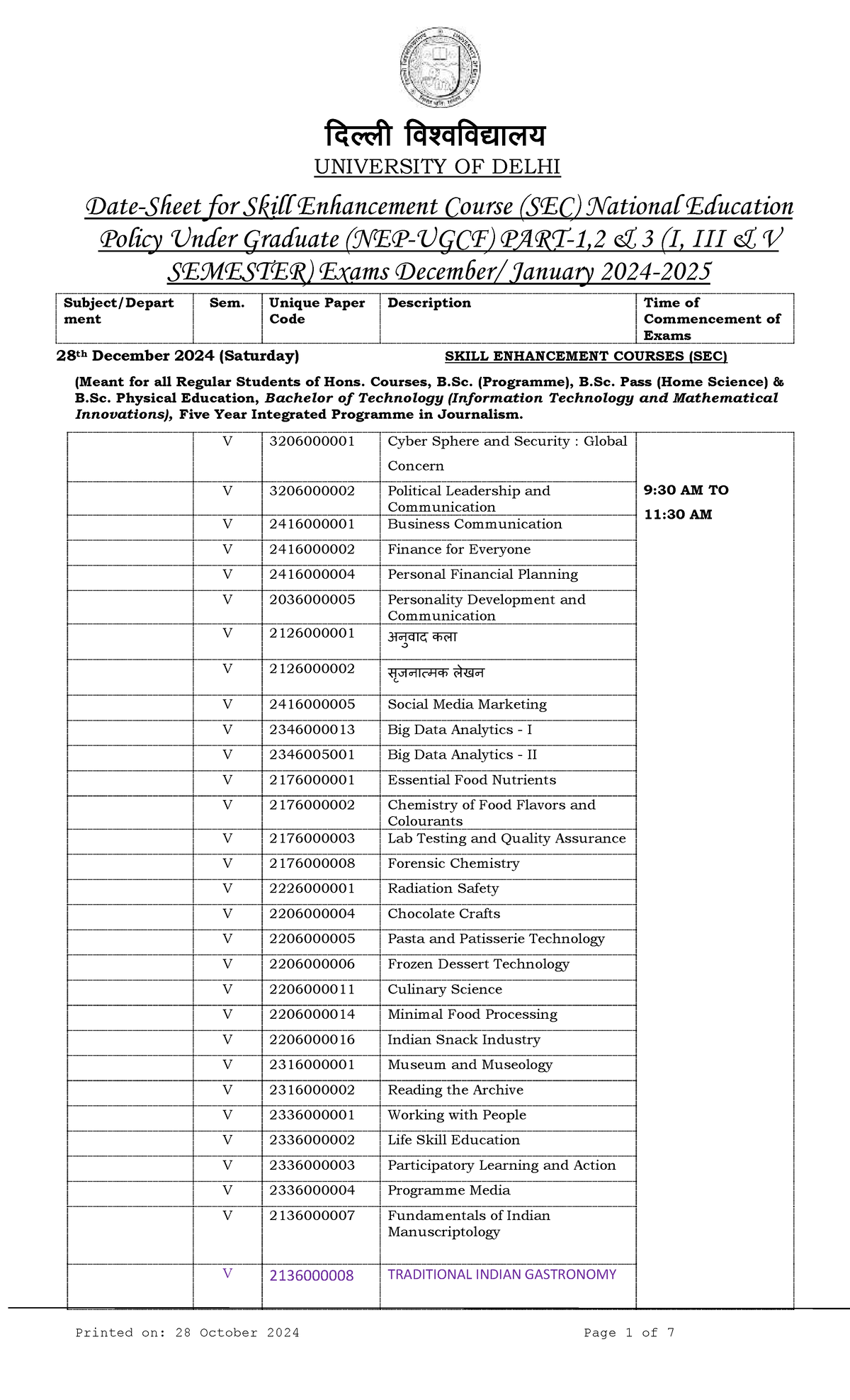 2024-10-29-NEP-SEC Paper Sem. III-I - fnYyh fo’ofo|ky; UNIVERSITY OF ...