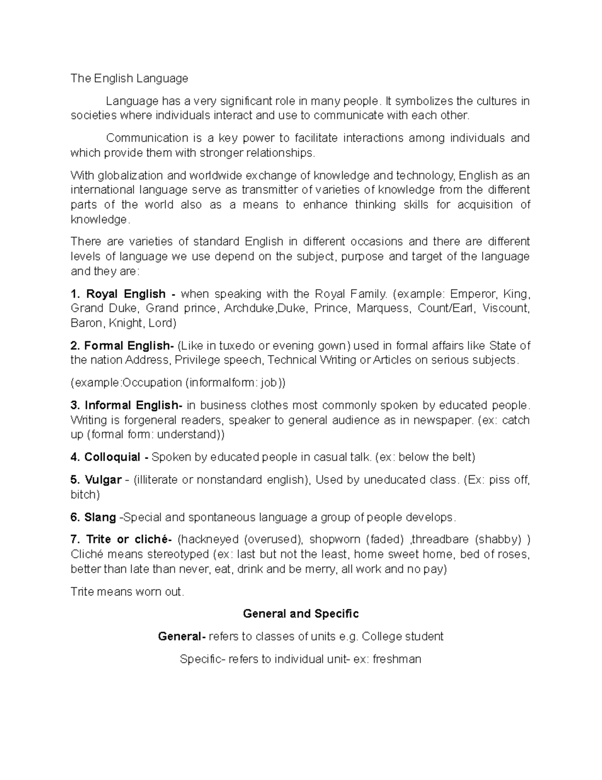 The English Language - Activities - The English Language Language has a ...