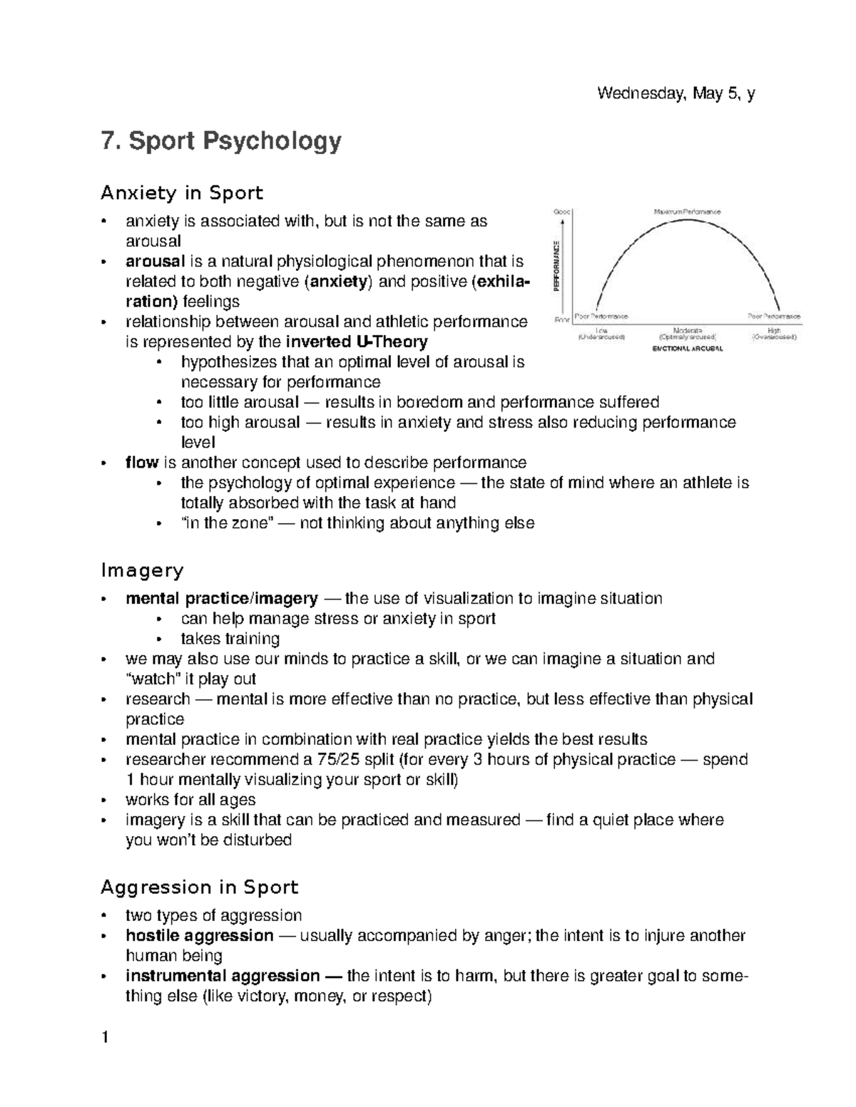 7 - March 7 Notes - Monday, February 22, y 7. Sport Psychology Anxiety ...
