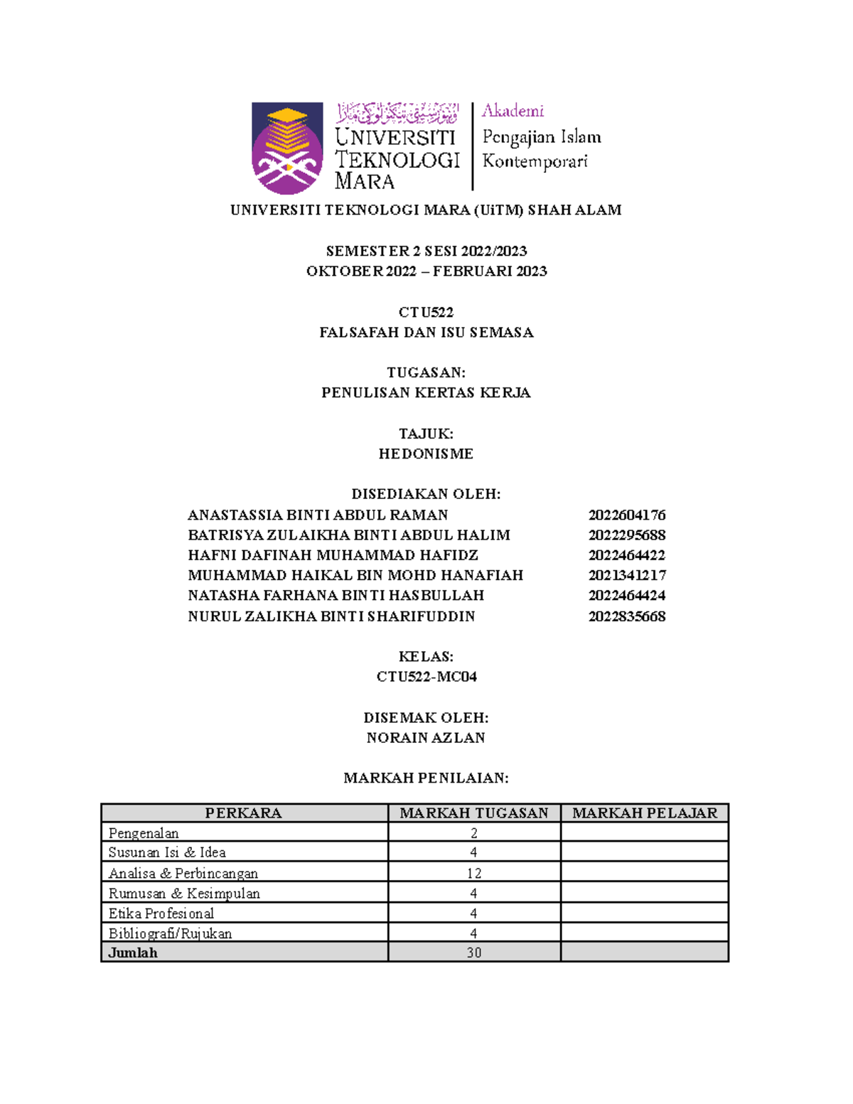 CTU 552 Hedonisme ( Updated 2) - UNIVERSITI TEKNOLOGI MARA (UiTM) SHAH ...