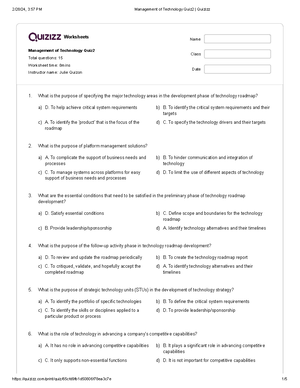 Management of Technology Quiz Quizizz WED - Worksheets Management of ...