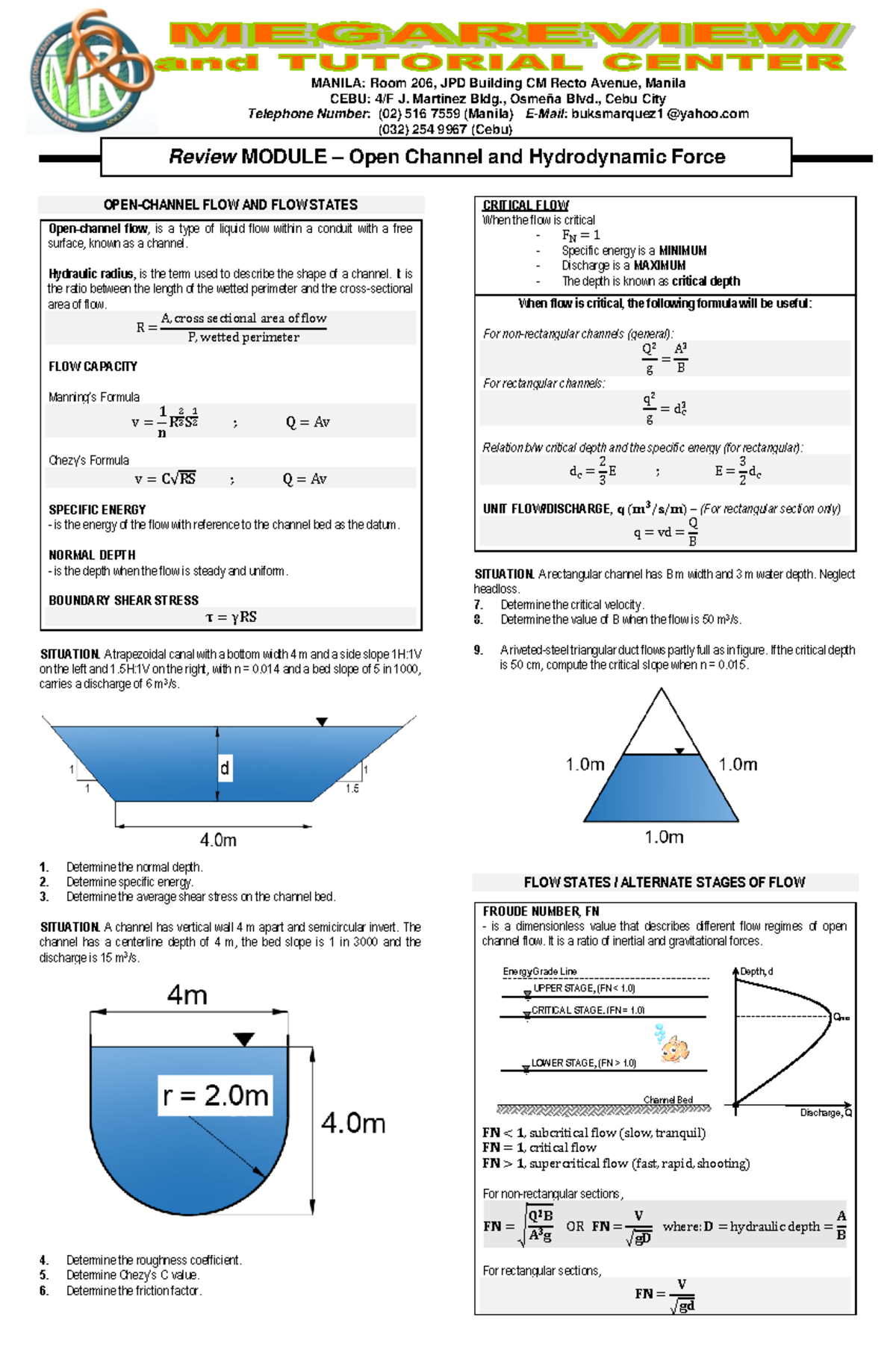 Review-Module-20-Hydraulics-5-Part-1-and-2 - MANILA: Room 206, JPD ...