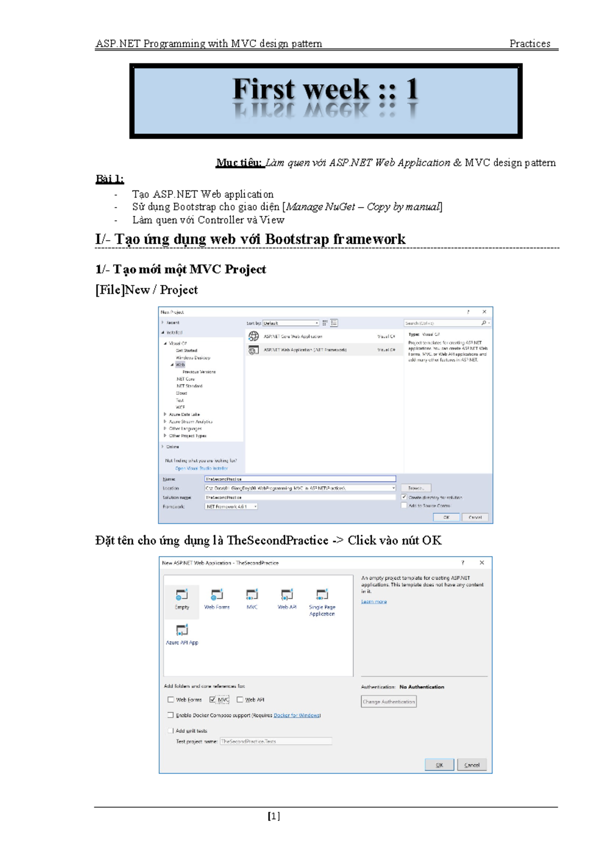 Practice Web Prg W#1 - Tài liệu Lập Trình Web - Mục tiêu: Làm quen với ASP Web Application & MVC ...