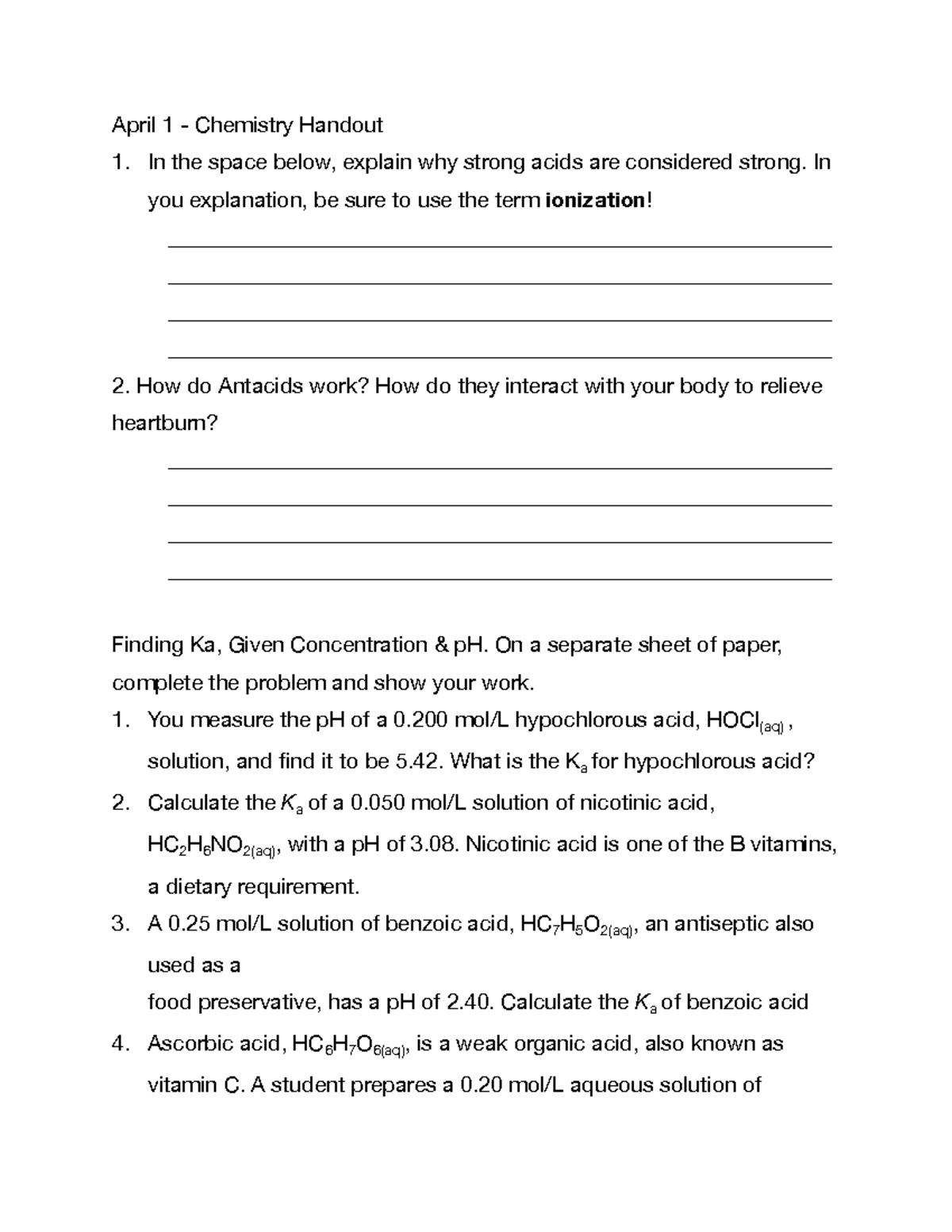 April 1 - Chemistry Worksheet Thermochemistry 2021 - Chapter 5 lesson 5 ...