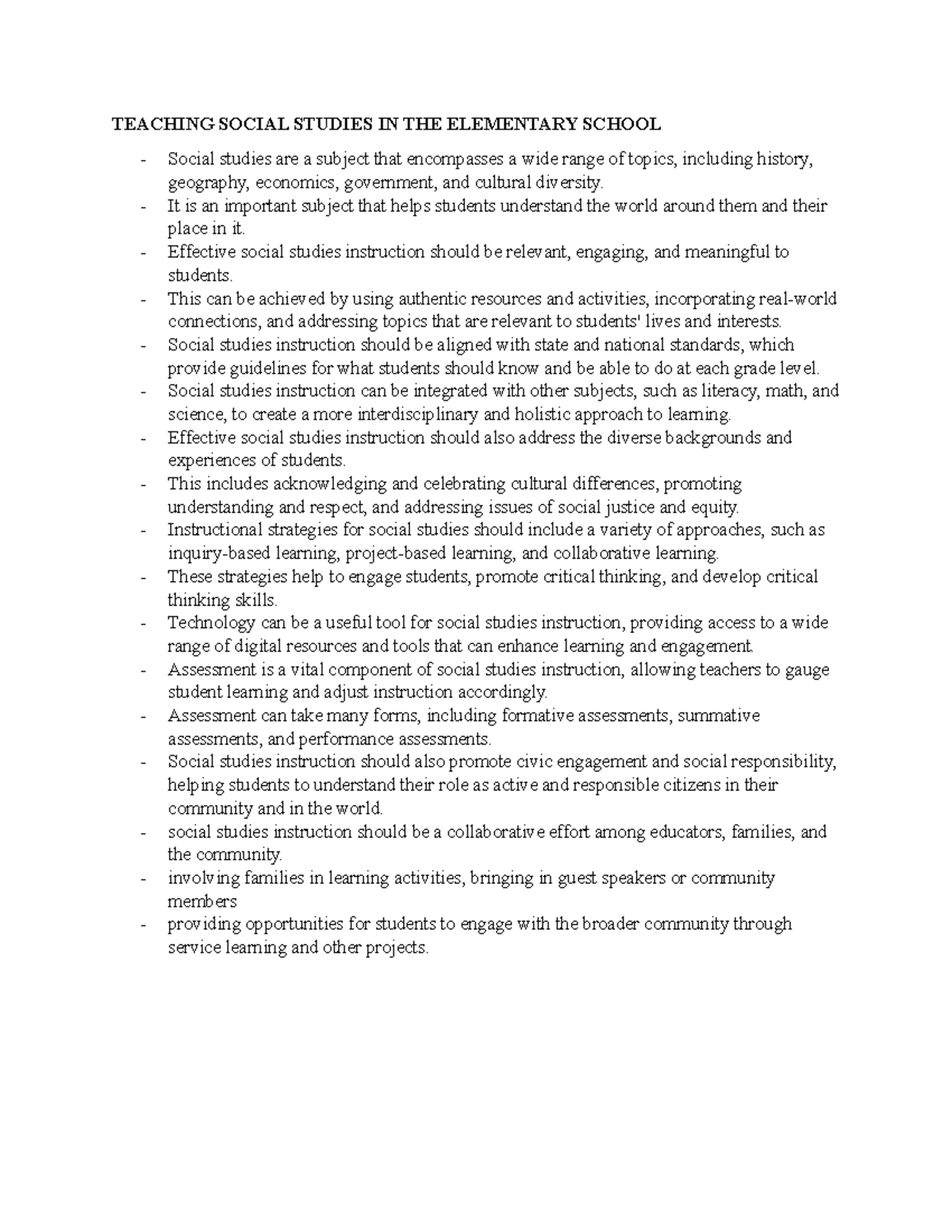 Teaching Social Studies IN THE Elementary School Notes 1 - TEACHING ...