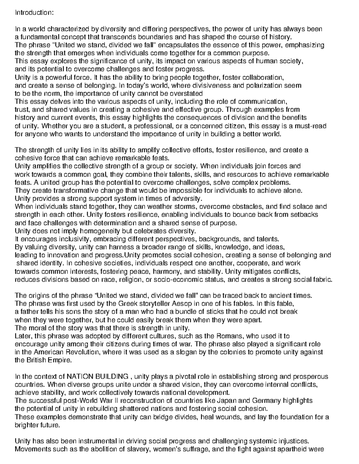 Unity - Introduction: In a world characterized by diversity and ...