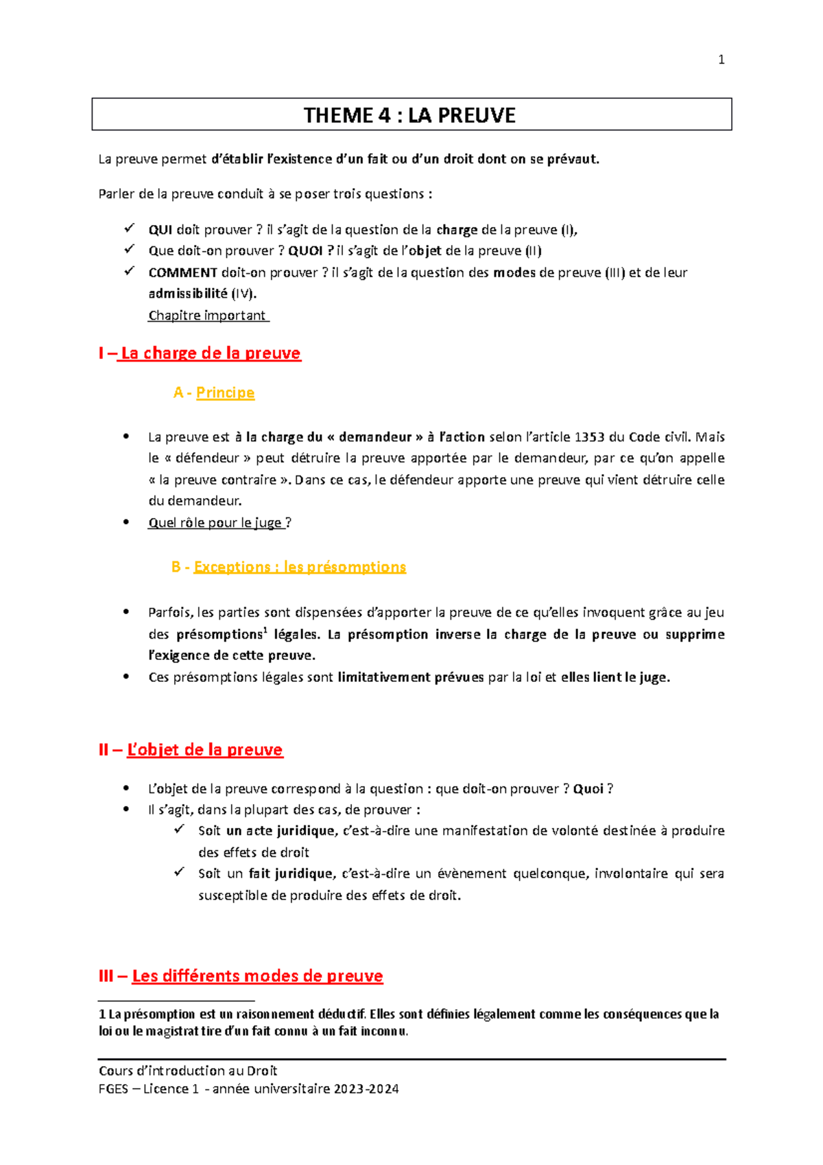 Theme 4 - La preuve 2023 - cours du prof - 1 THEME 4 : LA PREUVE La ...