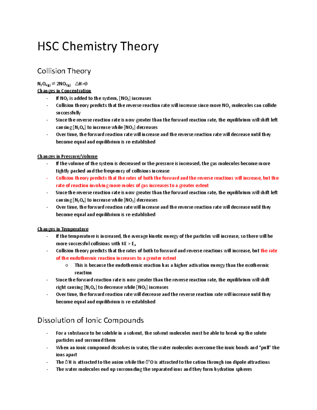 HSC Chemistry Theory - HSC Chemistry Theory Collision Theory N 2 O4(g ...
