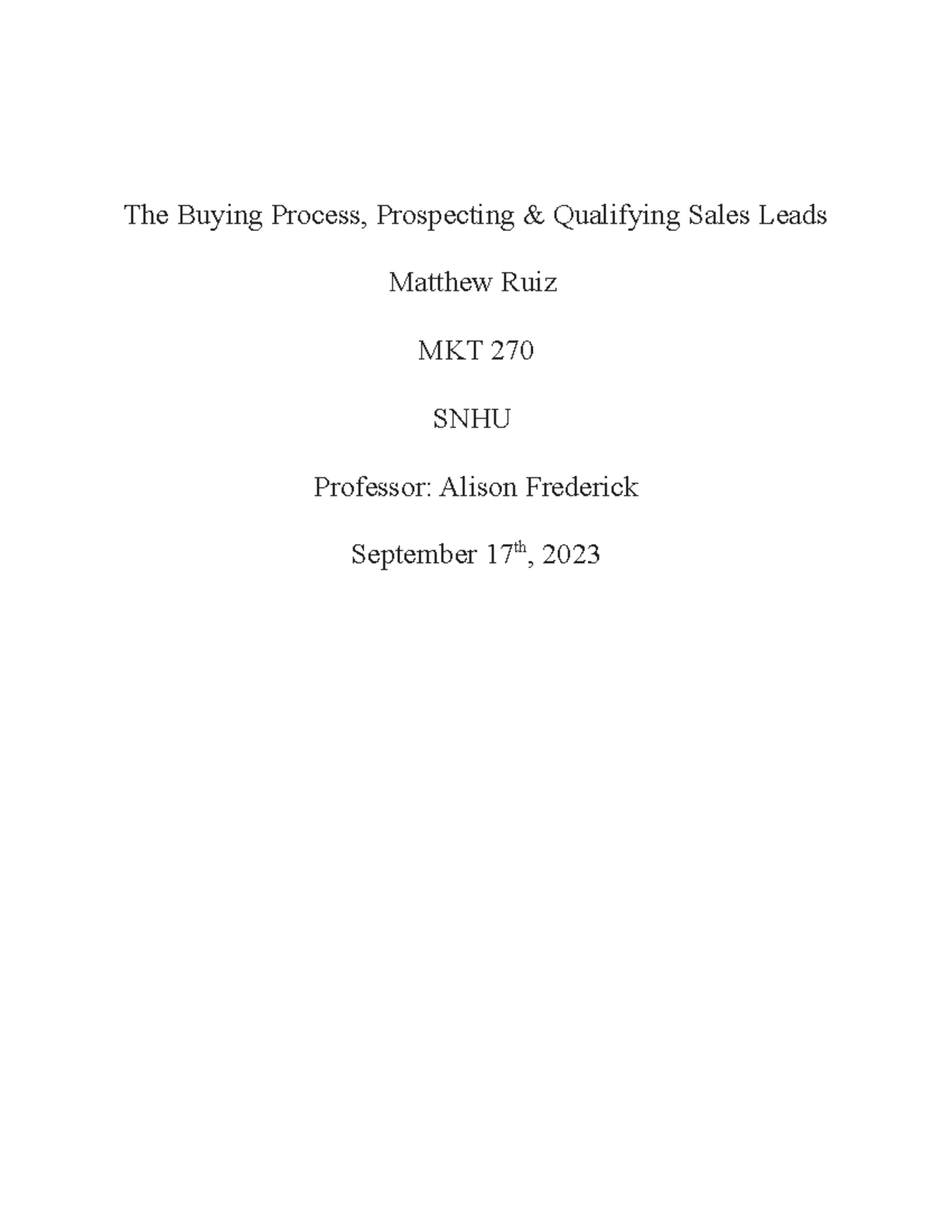 Module 3 paper - The Buying Process, Prospecting & Qualifying Sales ...