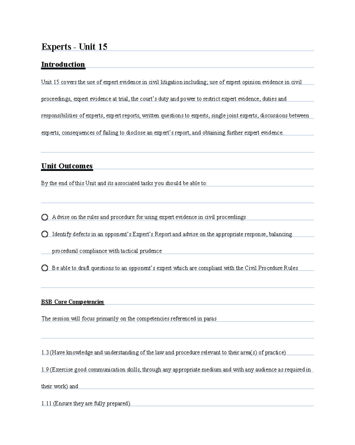 Unit 15 - Experts - Experts - Unit 15 Introduction Unit 15 covers the ...