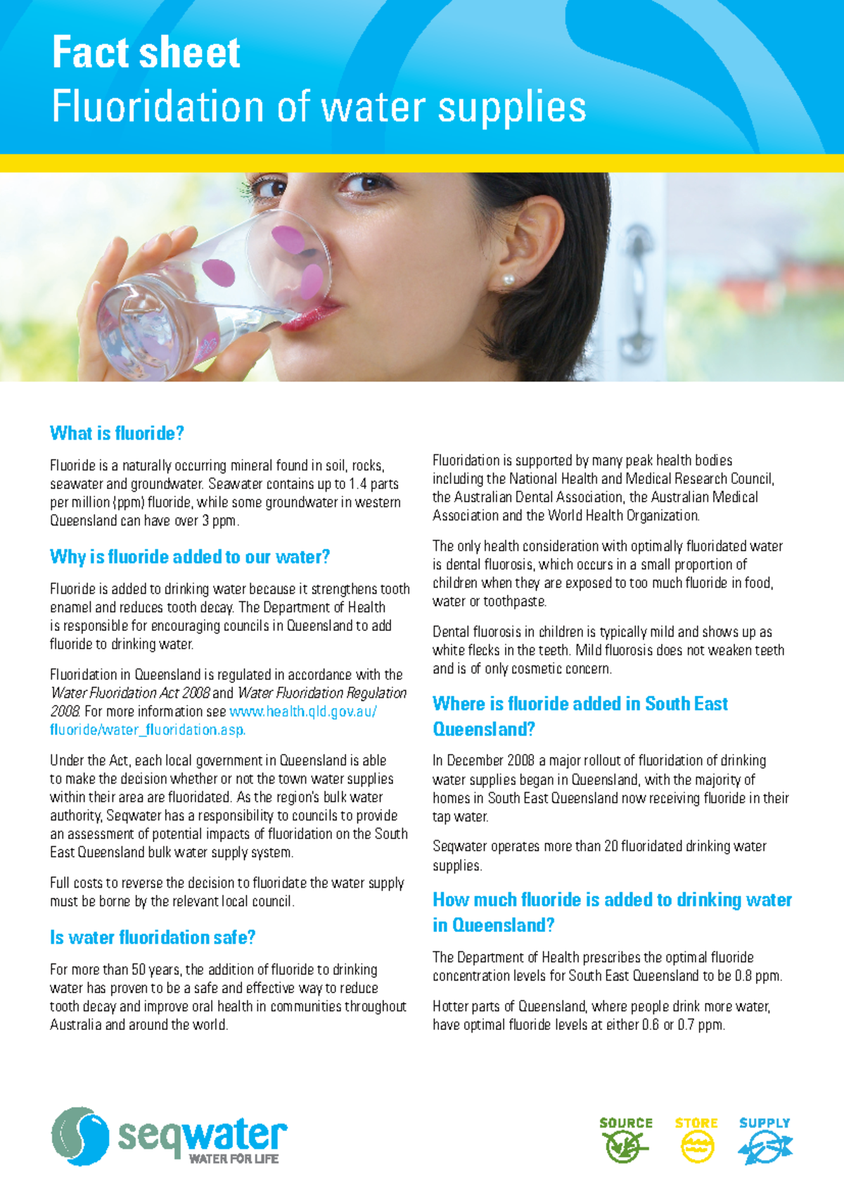 Seqwater - Fluoridation of water supply fact sheet - What is fluoride ...