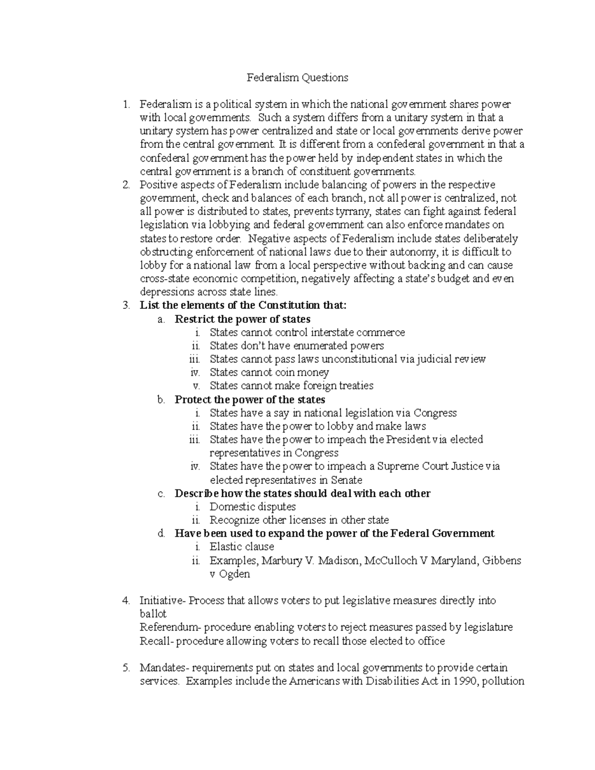 Federalism Questions - Federalism Questions Federalism is a political ...