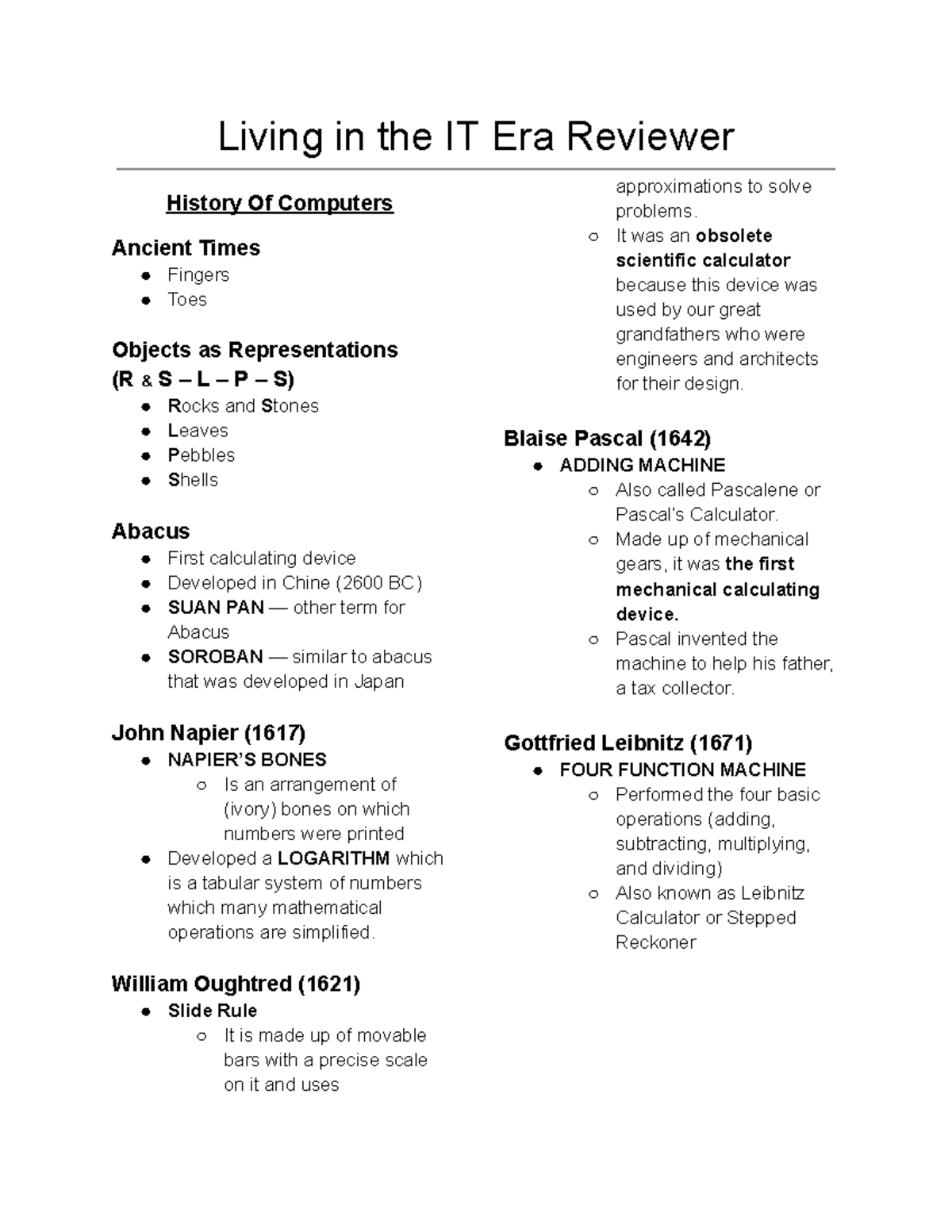 History of Computers - Livit-reviewer - Living in the IT Era - Studocu