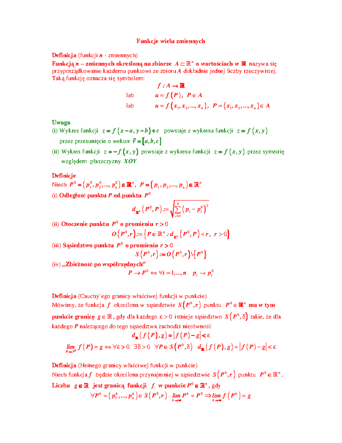 Funkcje wielu zmiennych 1 - Funkcje wielu zmiennych Definicja (funkcji ...