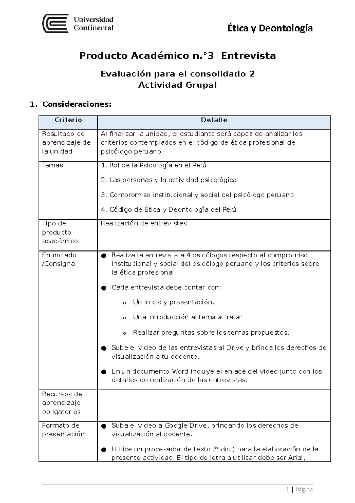PA03 A Distancia Tarea - TRABAJO GRUPAL - Producto Académico n.°3 Entrevista Evaluación para el ...
