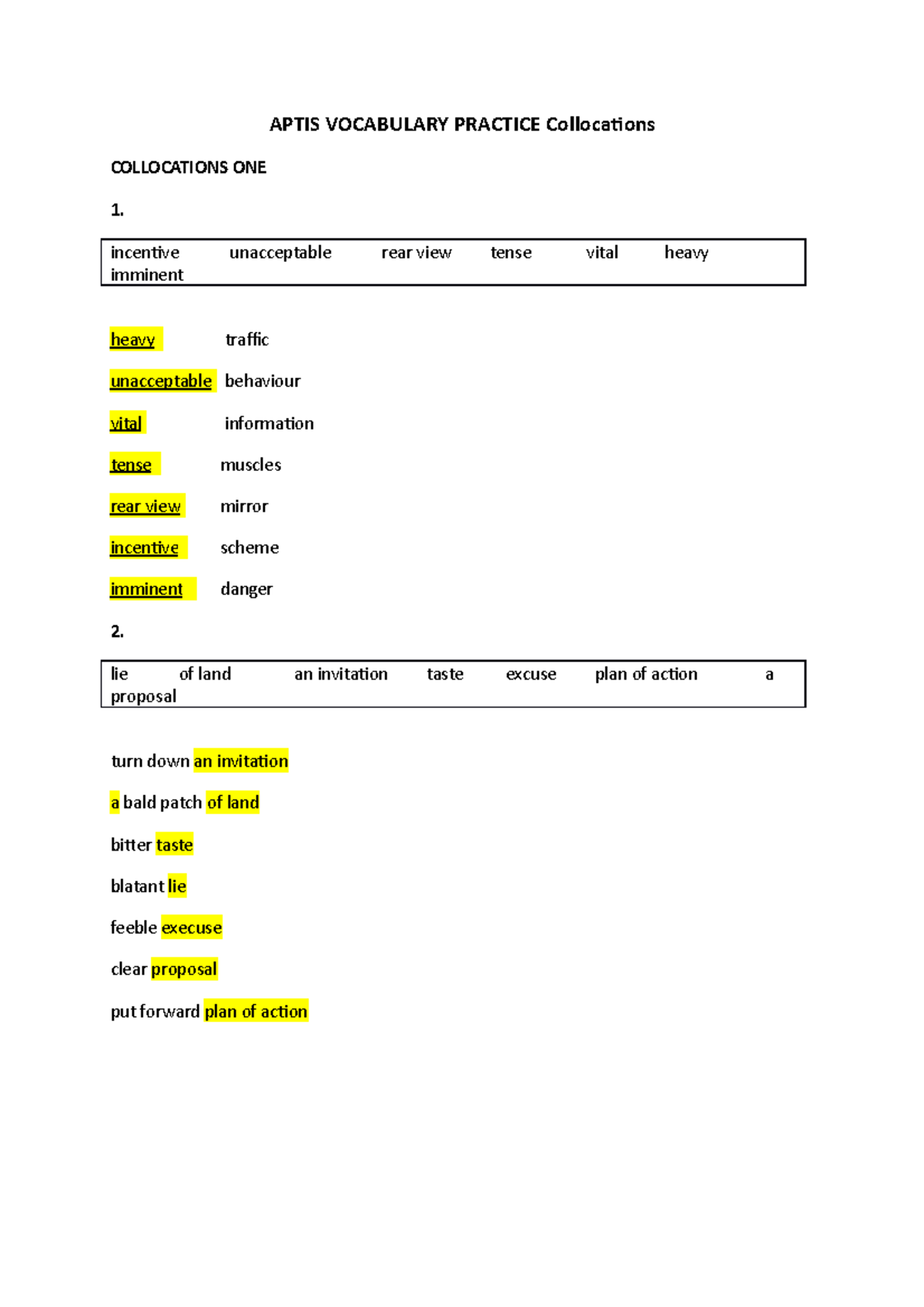 246470472 Vocabulary Practice Collocations - APTIS VOCABULARY PRACTICE Collocations COLLOCATIONS ...