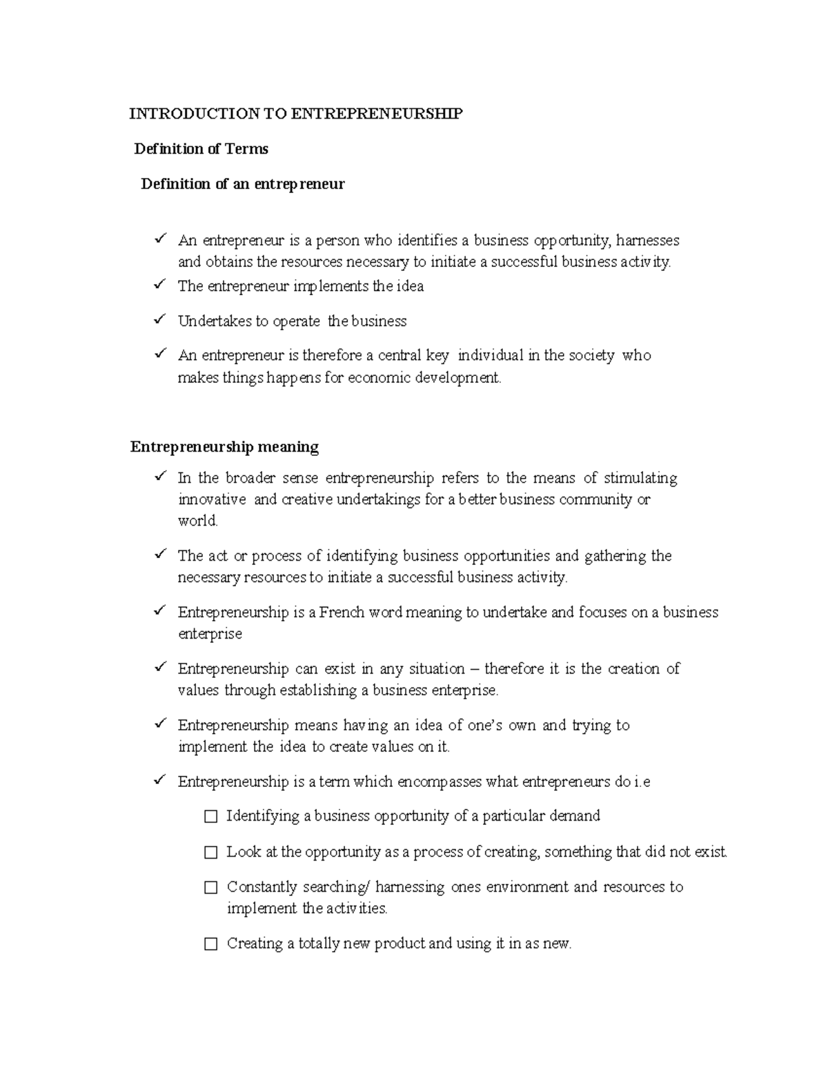 Entrepreneurship skills 1-2 - INTRODUCTION TO ENTREPRENEURSHIP ...