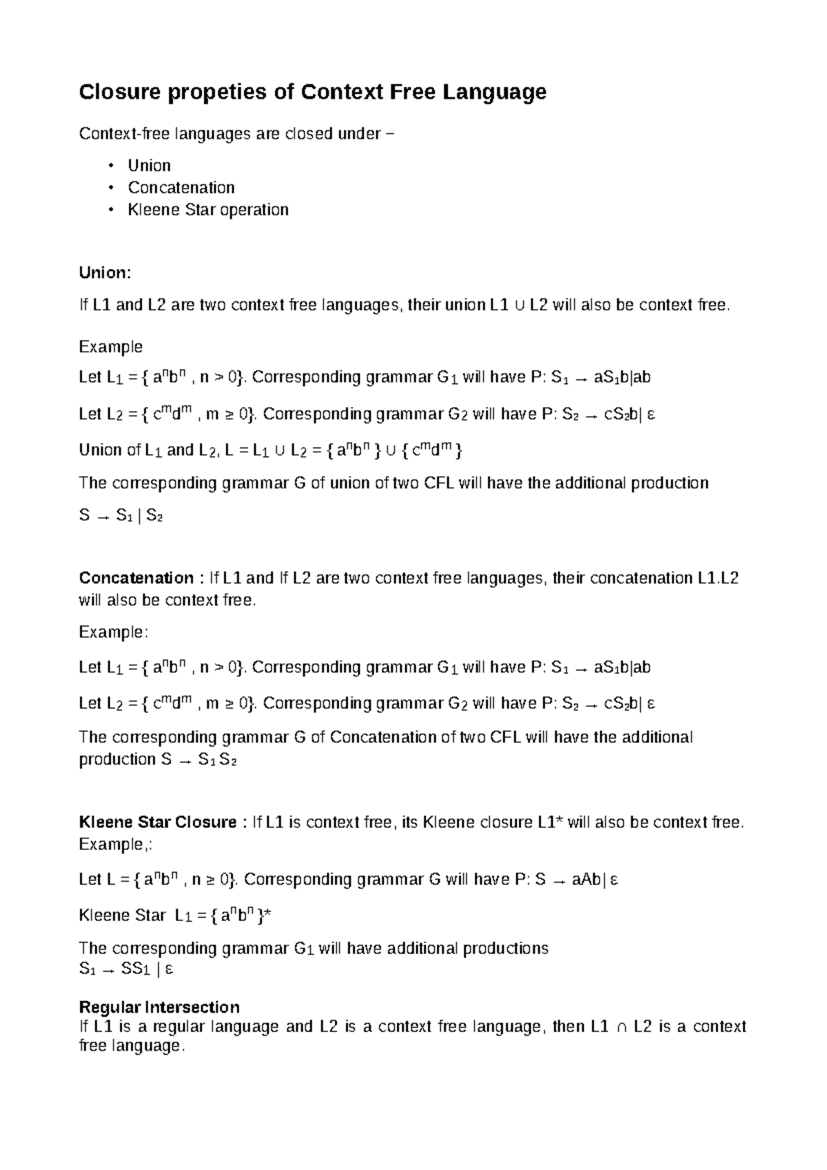 Closure Properties of CFL - Closure propeties of Context Free Language Context-free languages ...