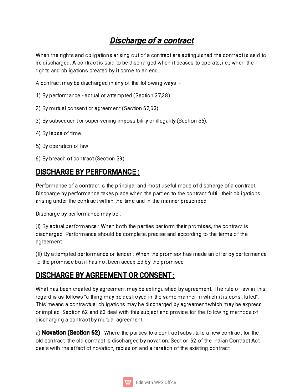 Discharge of Contract - N/A - Dischargeofacontract - Studocu