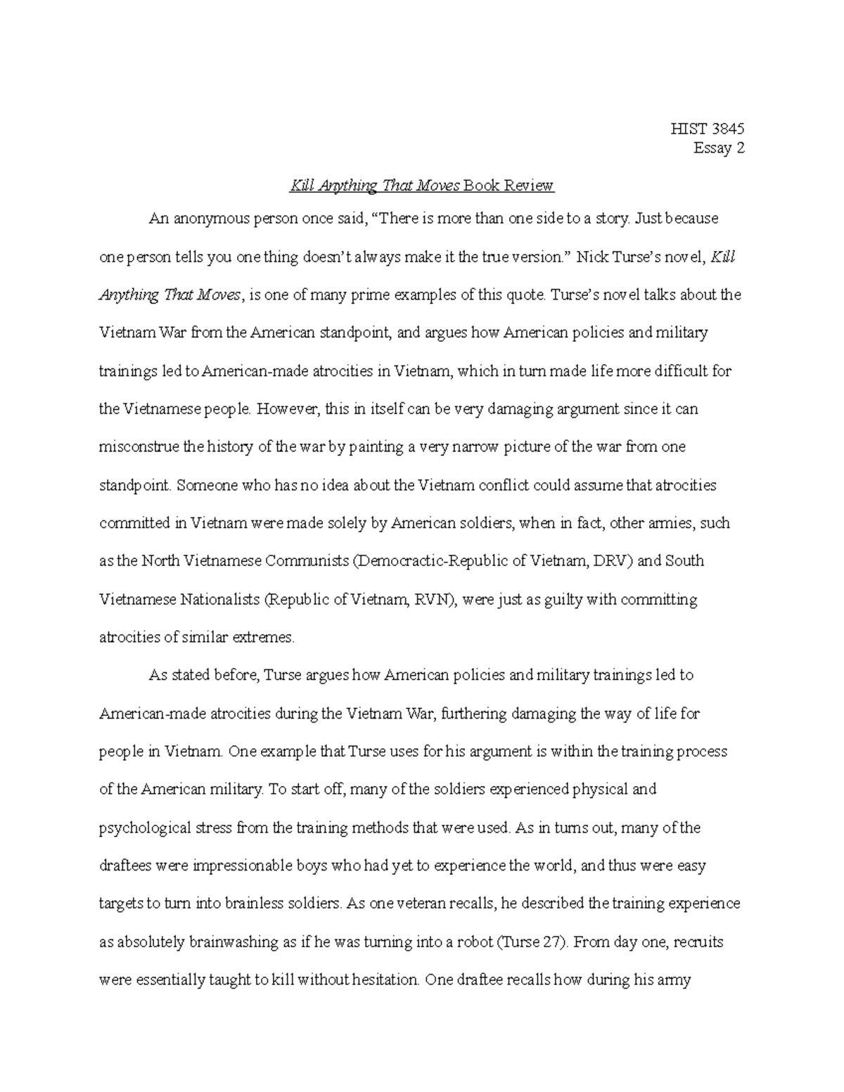 Essay 2 - HIST 3845 Essay 2 Kill Anything That Moves Book Review An ...