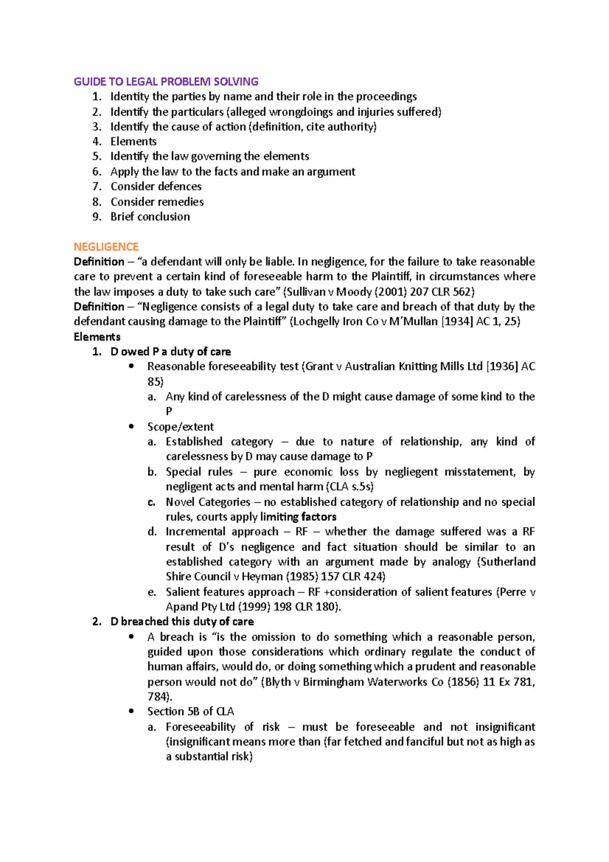 Torts Exam Notes - summary of all lecture content - GUIDE TO LEGAL ...
