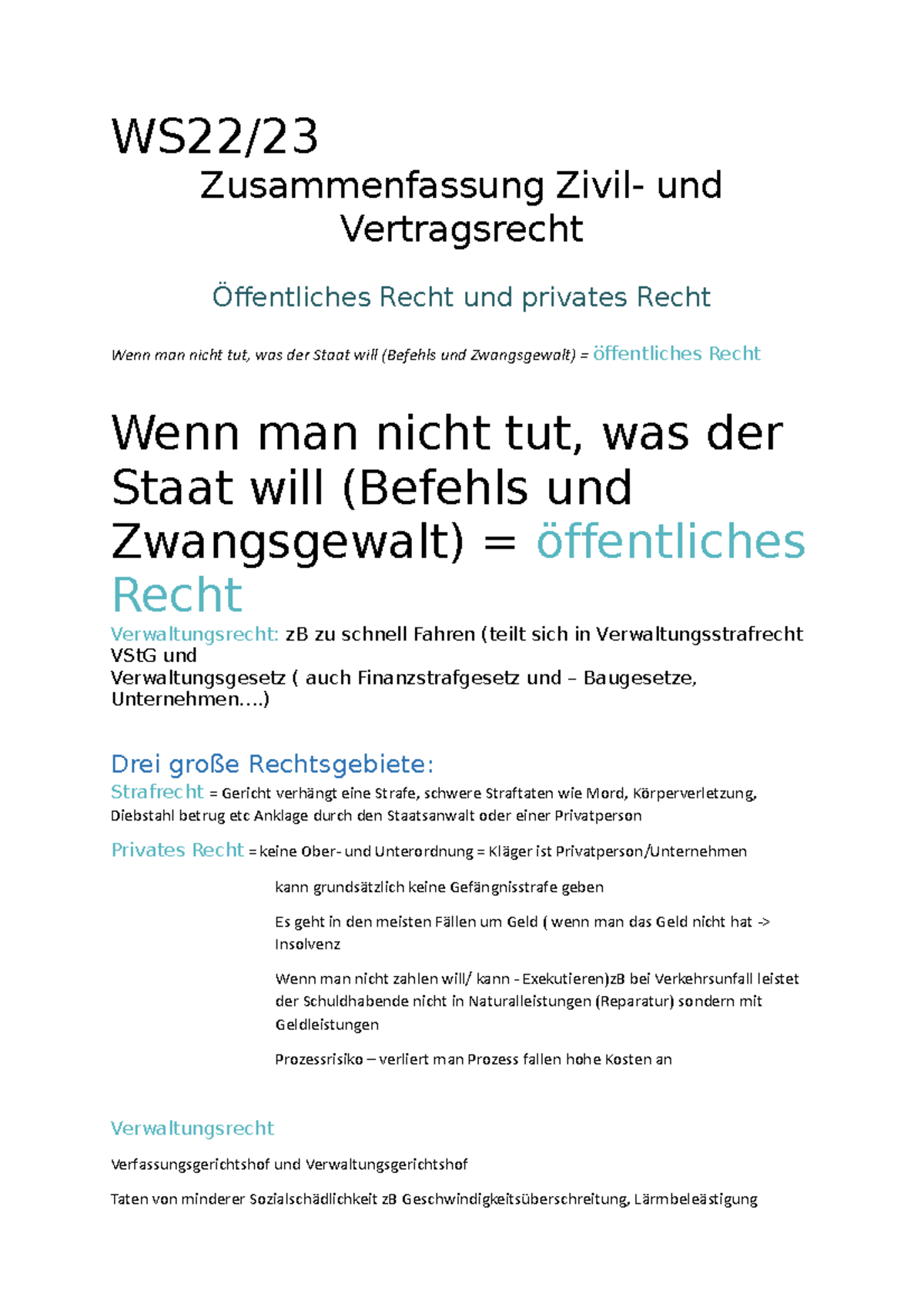 WS22 - Vertragrecht - WS22/ Zusammenfassung Zivil- und Vertragsrecht ...