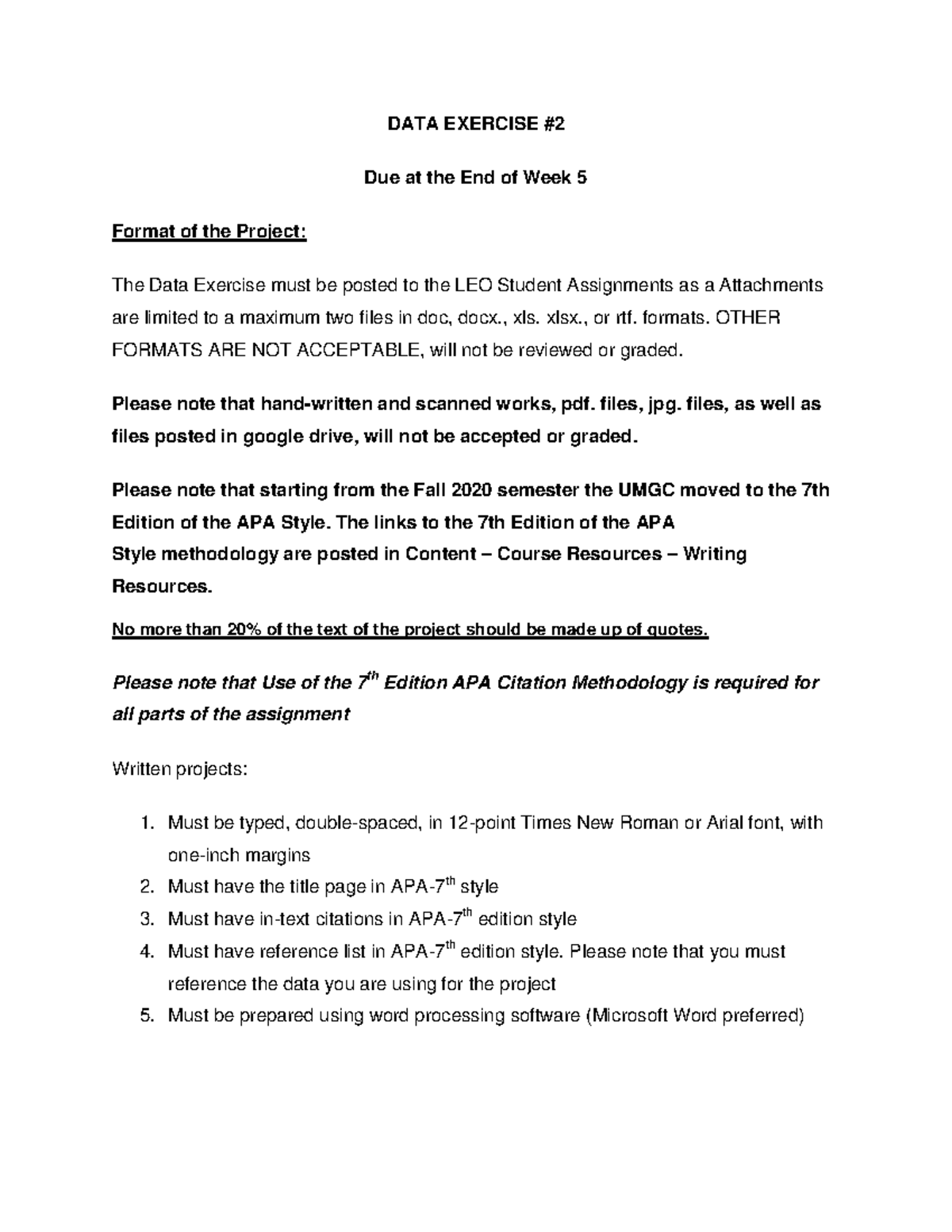 Data excersiset - DATA EXERCISE Due at the End of Week 5 Format of the ...