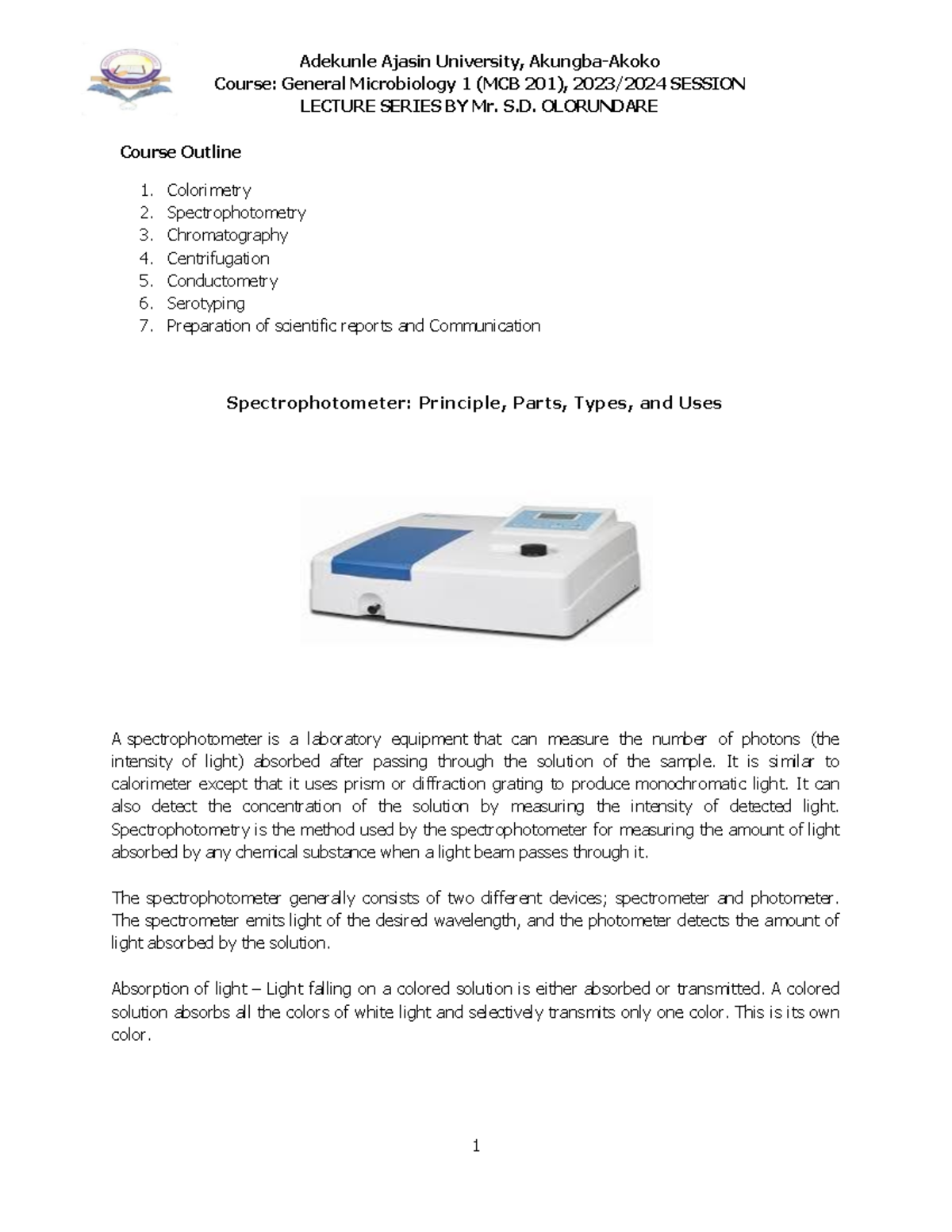MCB 203 Lecture notes. 2023.2024 Session PDF - Adekunle Ajasin ...
