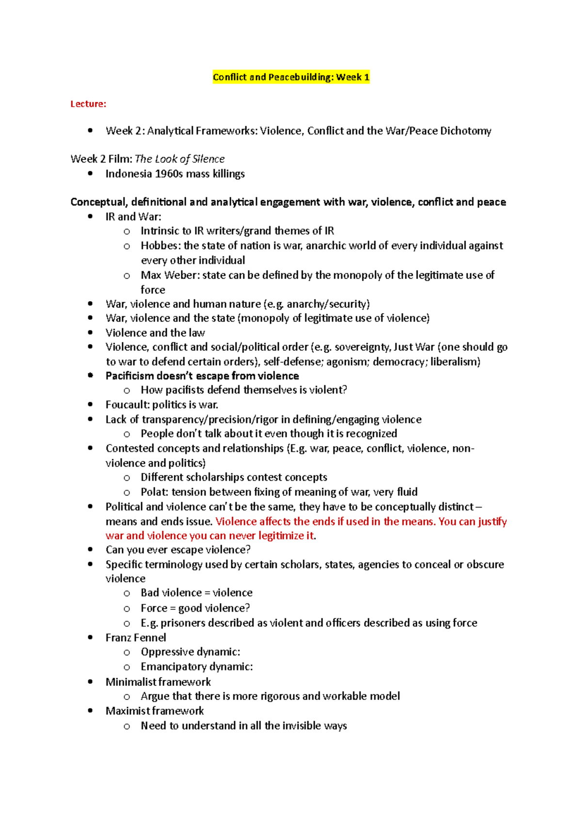 MT WEEK 1-2 - Violence theories - Conflict and Peacebuilding: Week 1 ...