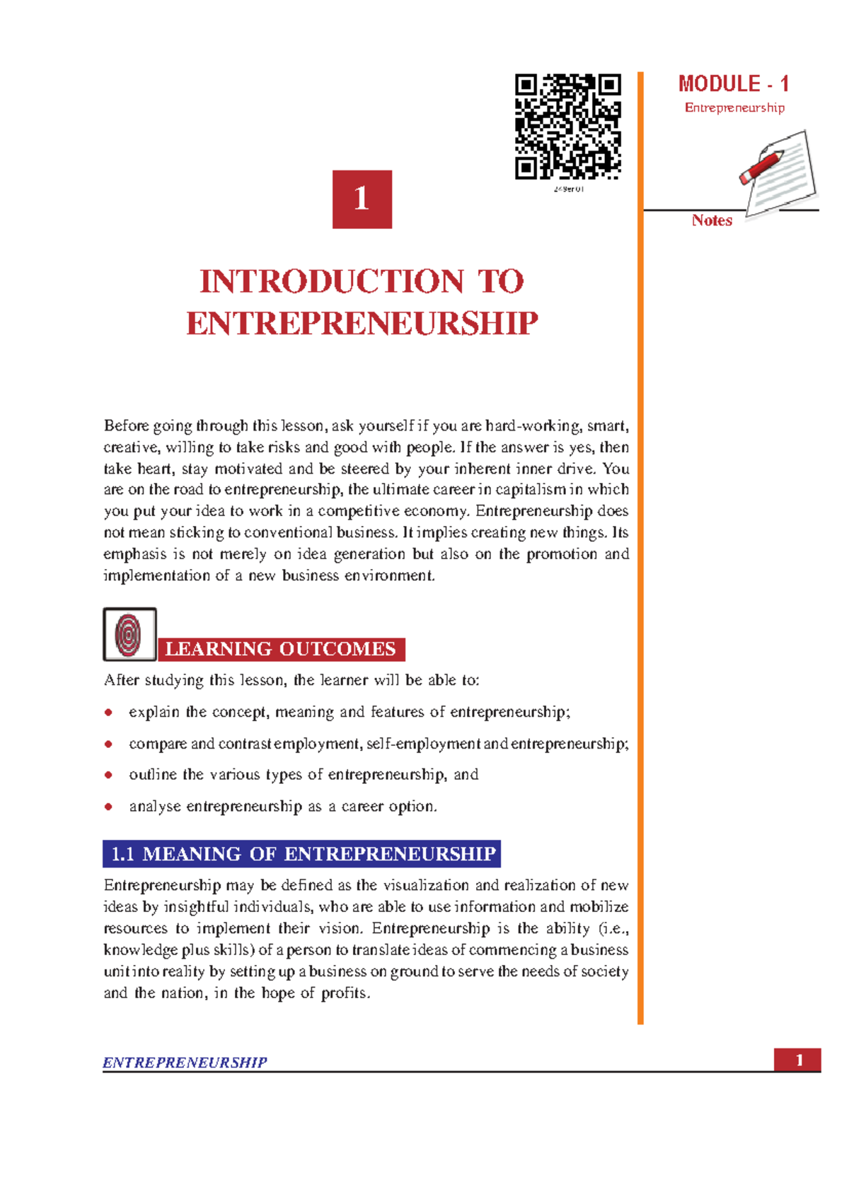 249 Enterpreneurship Lesson 1 - Entrepreneurship Notes Introduction to ...
