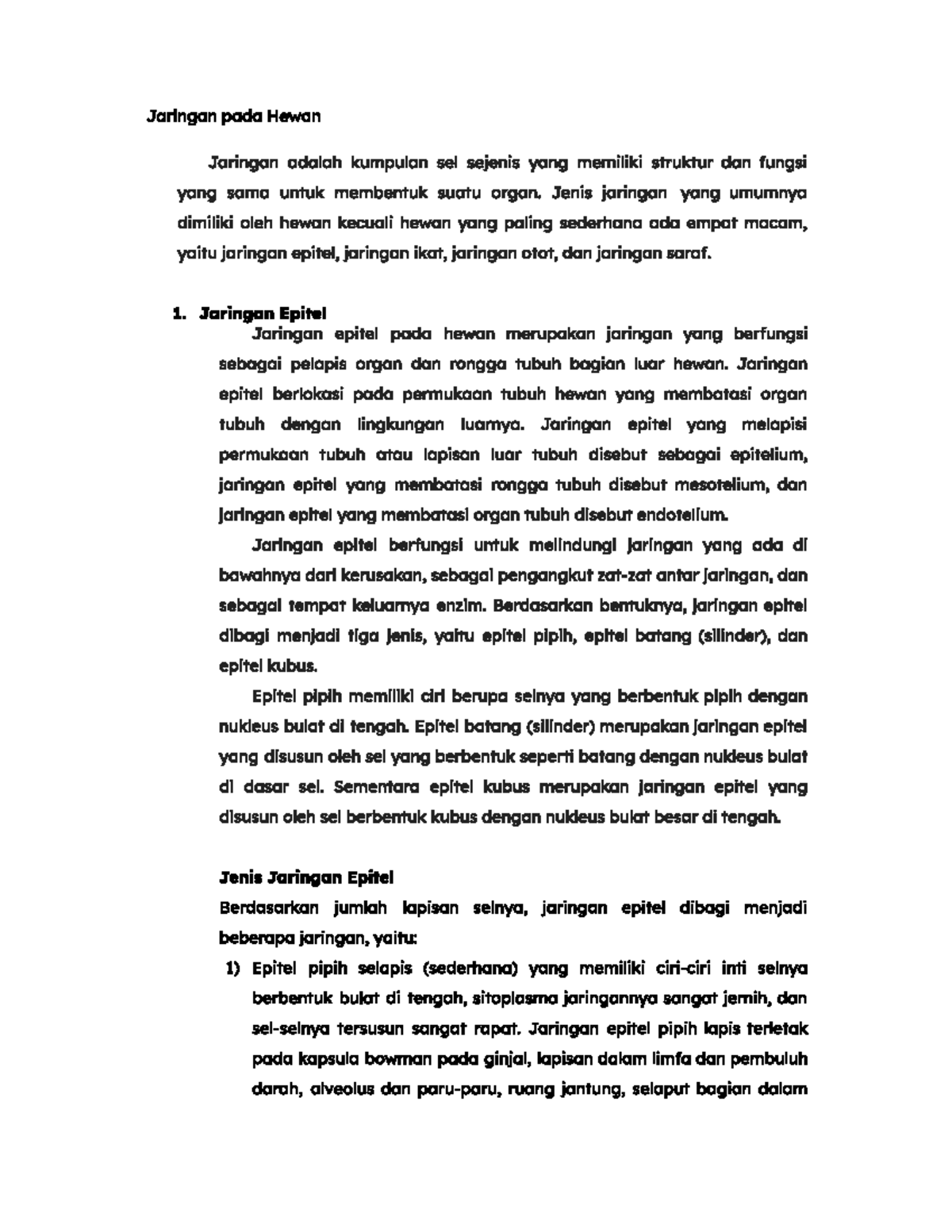 Biologi jaringan hewan - Biologi Dasar - Studocu