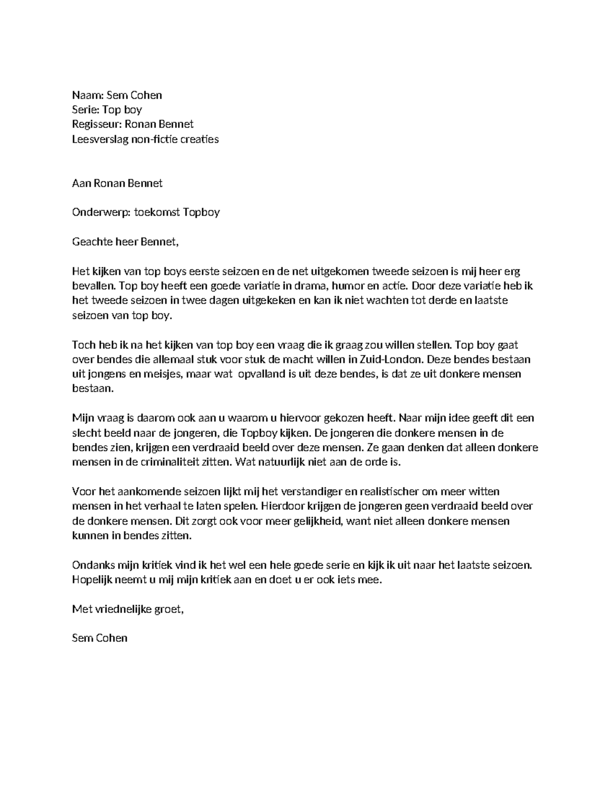 Kijkverslag - Duits - Naam: Sem Cohen Serie: Top boy Regisseur: Ronan ...