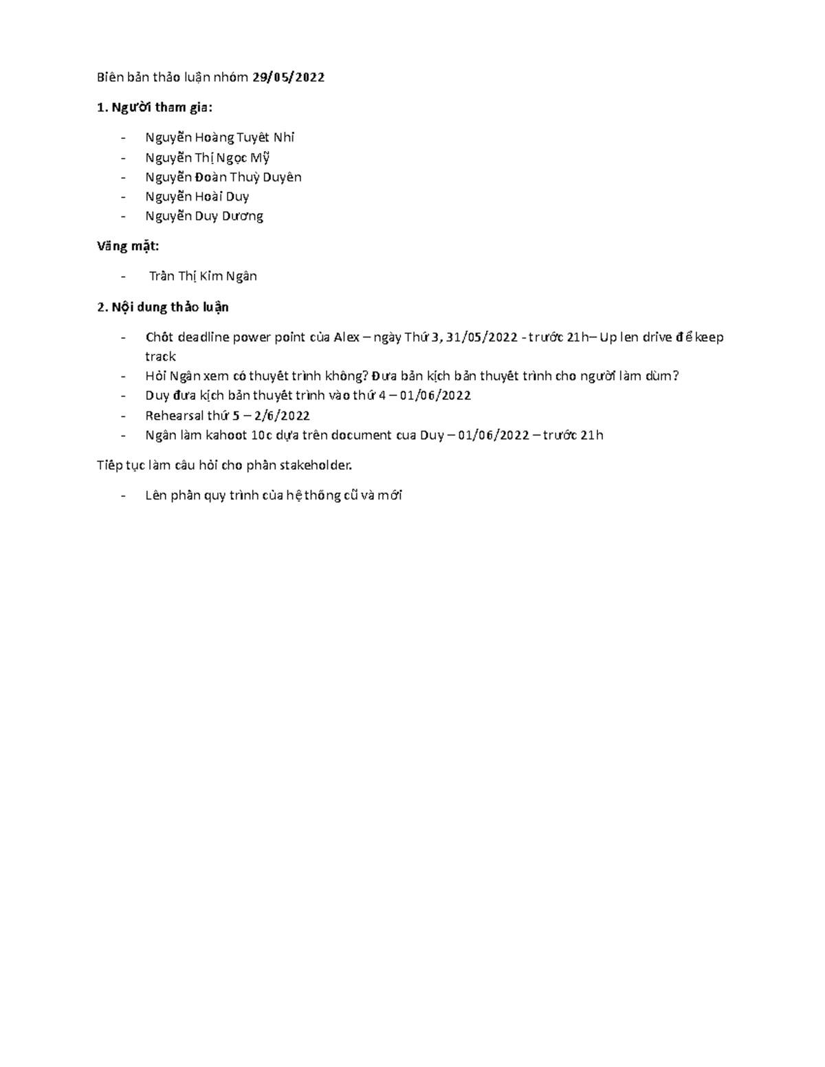 Biên bản thảo luận 29-05-2022 - Biên b n th o lu n nhómả ả ậ **29/05/ Ng ười tham gia ...
