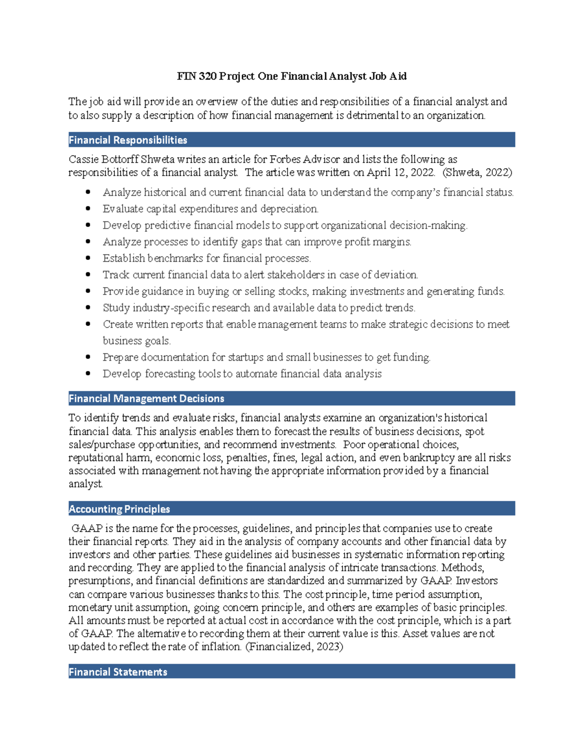 3-2 Project One Financial Analyst Job Aid - Financial Responsibilities ...