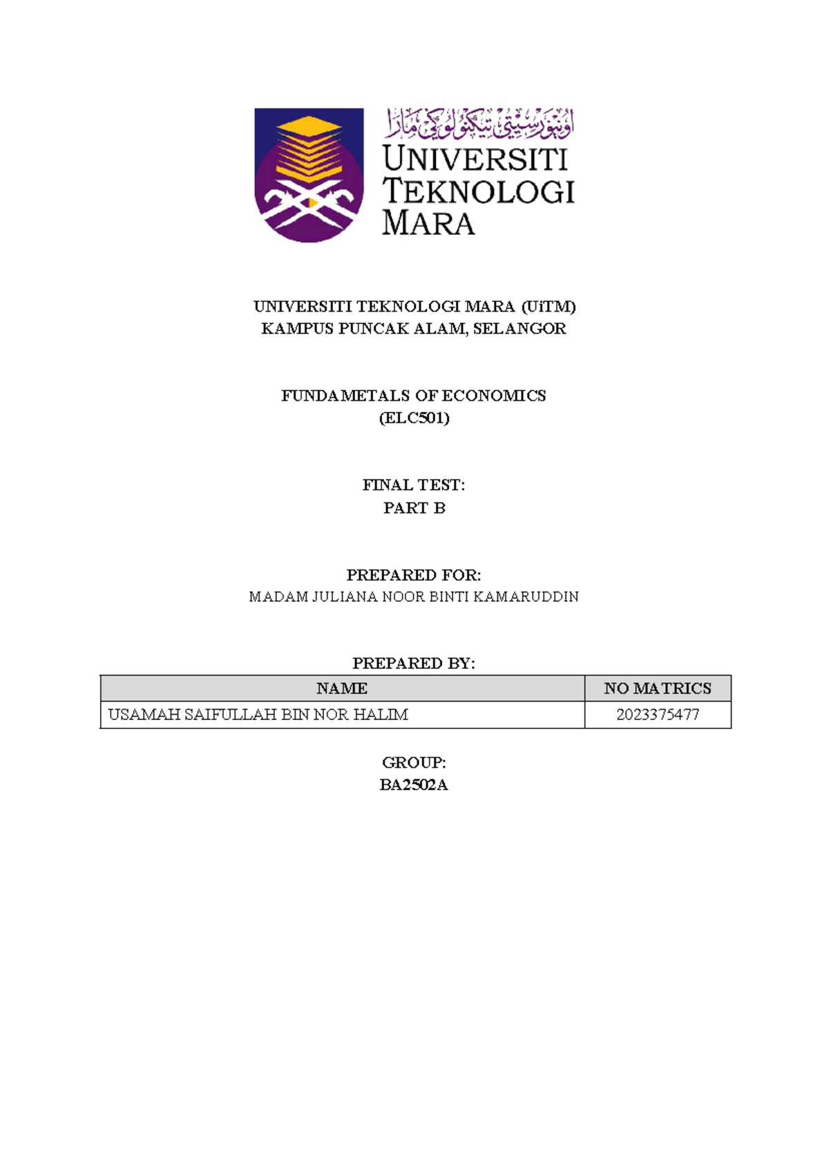 Article Analysis ELC501 - Business and Management - UNIVERSITI ...