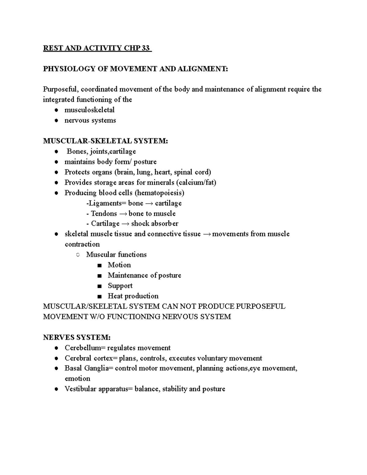REST AND Activity CHP 33 - REST AND ACTIVITY CHP 33 PHYSIOLOGY OF ...
