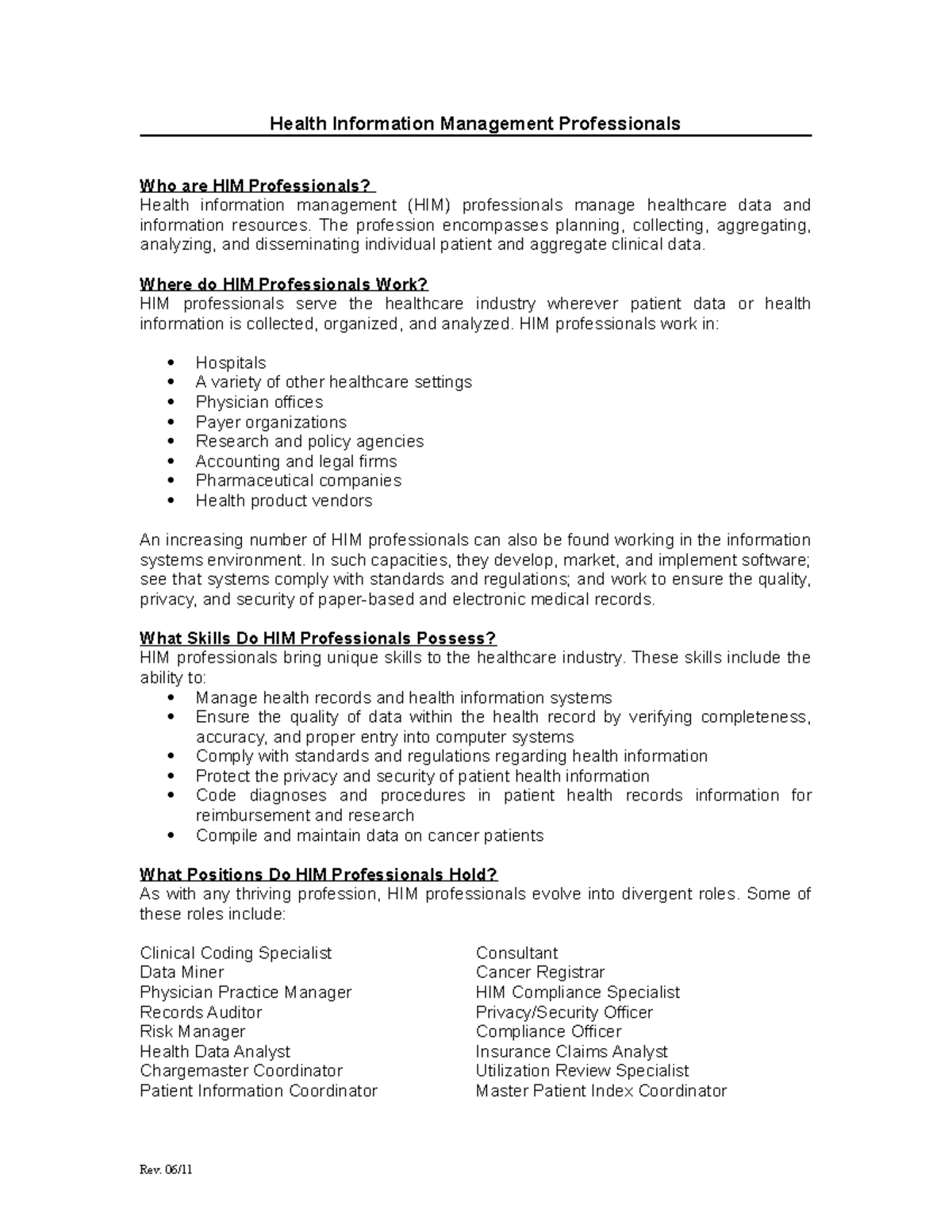 HIT - 2015 - Health Information Management Professionals Who are HIM ...