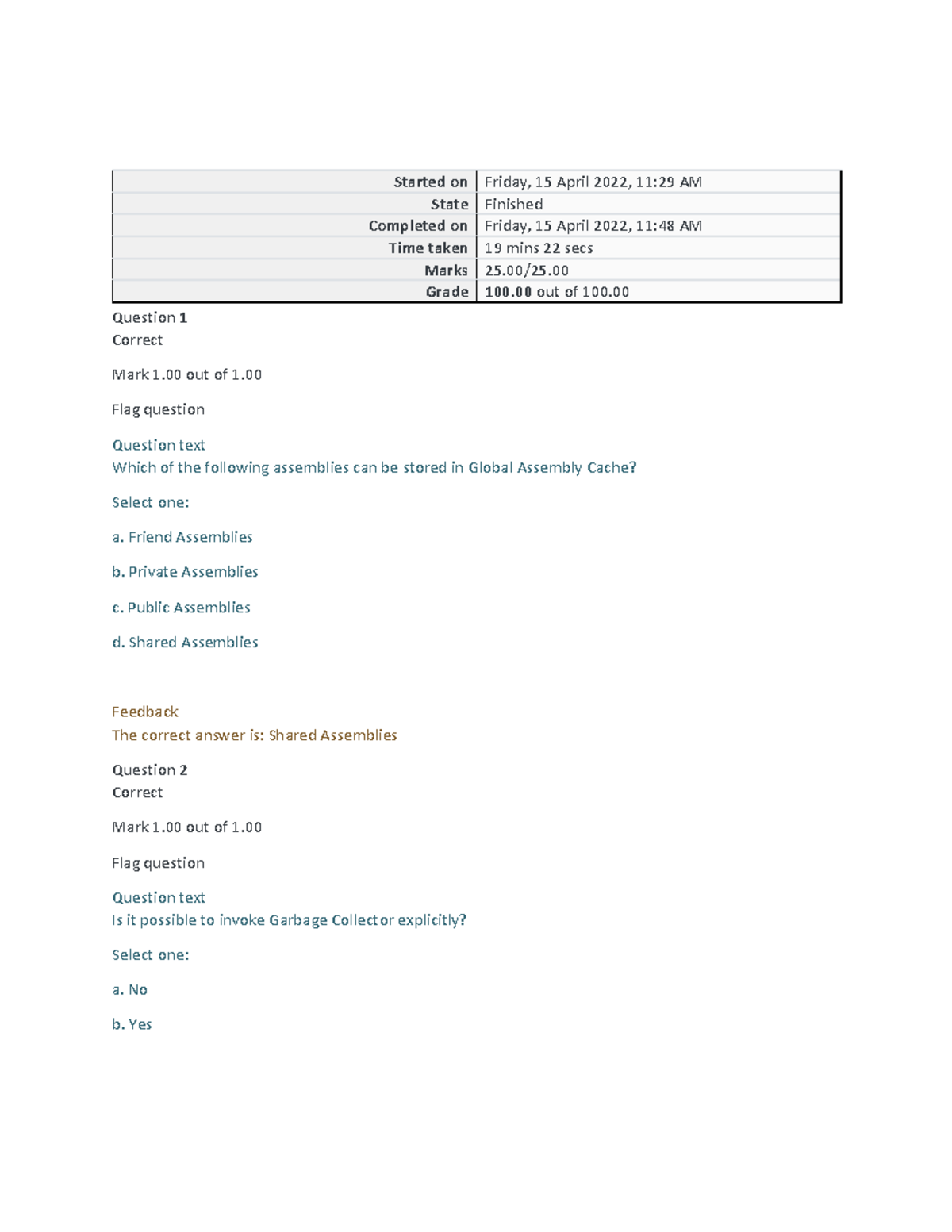 Document 7 - C# MCQs Assignment 2 Prog 741 - Started on Friday, 15 ...