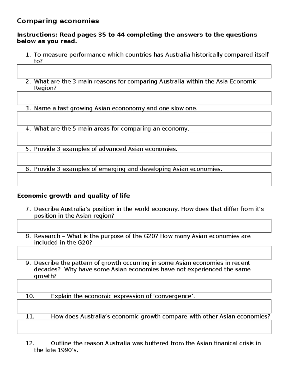 Comparing economies - Comparing economies Instructions: Read pages 35 ...