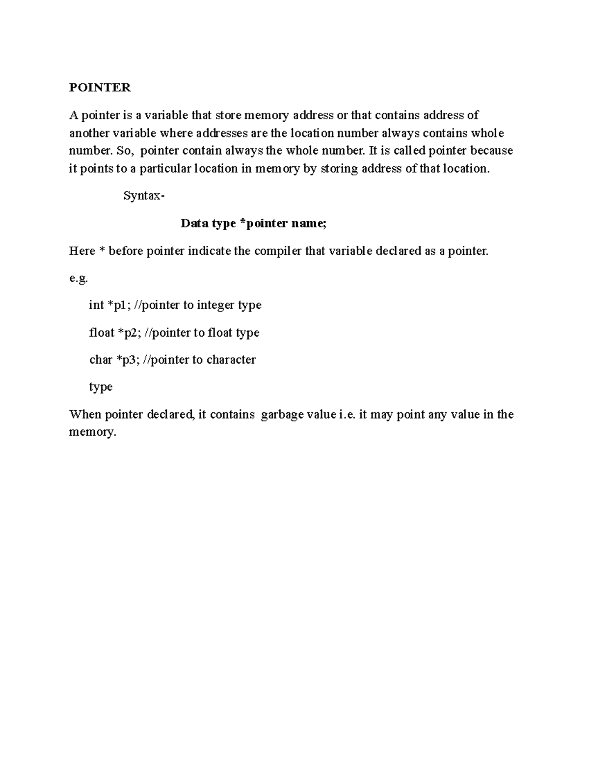 Chapter 8 Pointer Pointer A Pointer Is A Variable That Store Memory 3176