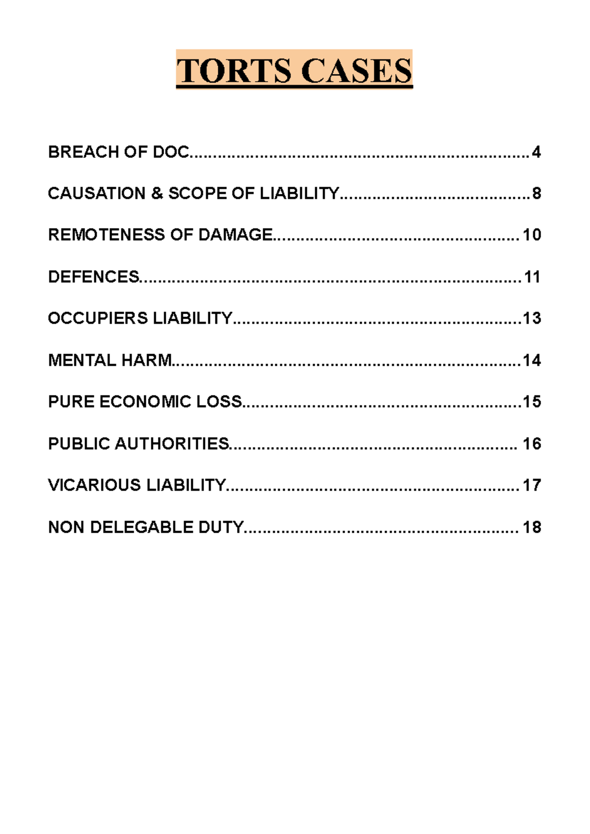 Torts Cases - TORTS CASES BREACH OF - Studocu