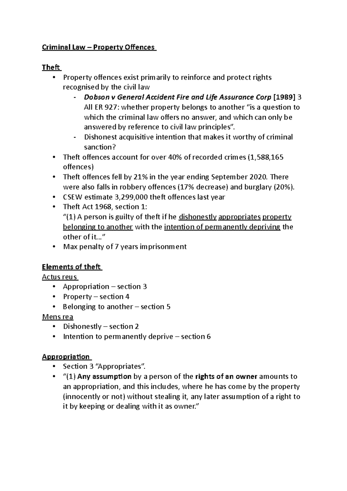 Criminal Law - Property Offences - Criminal Law – Property Offences ...